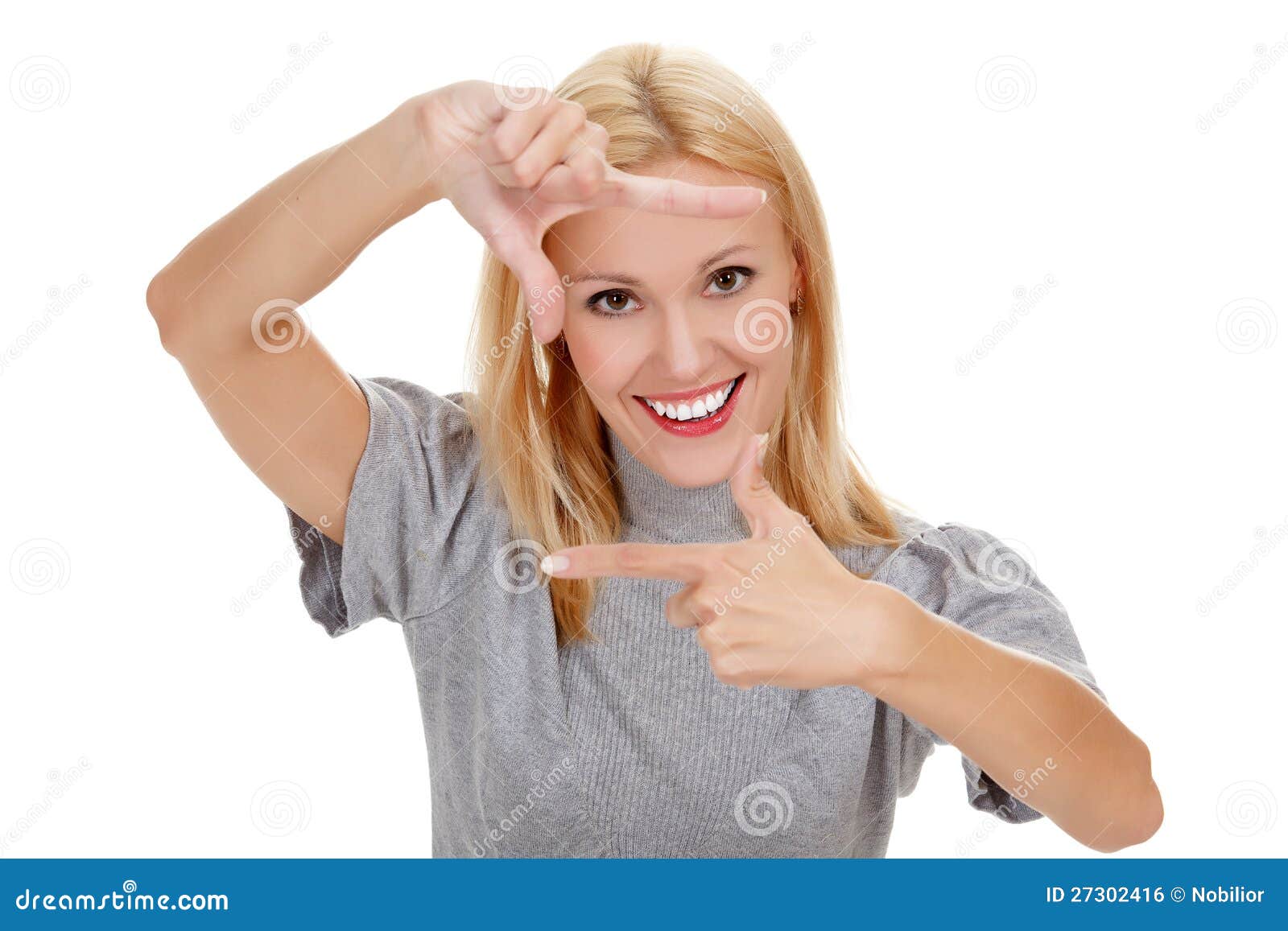 Woman Showing Frame Finger Sign Stock Photo - Image of laugh, gorgeous ...