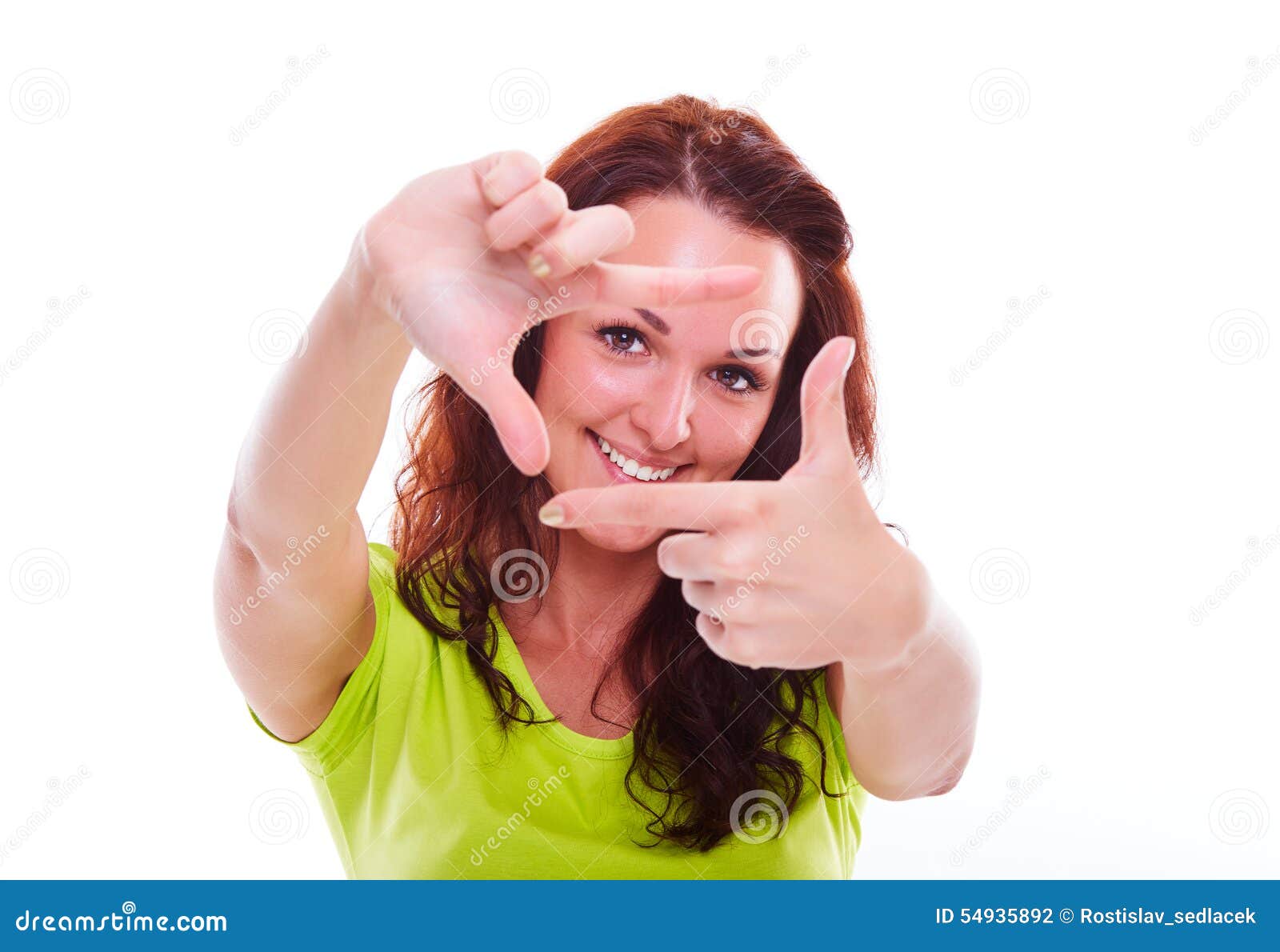 Woman is Showing Frame by Hands Stock Photo - Image of brunette, person ...