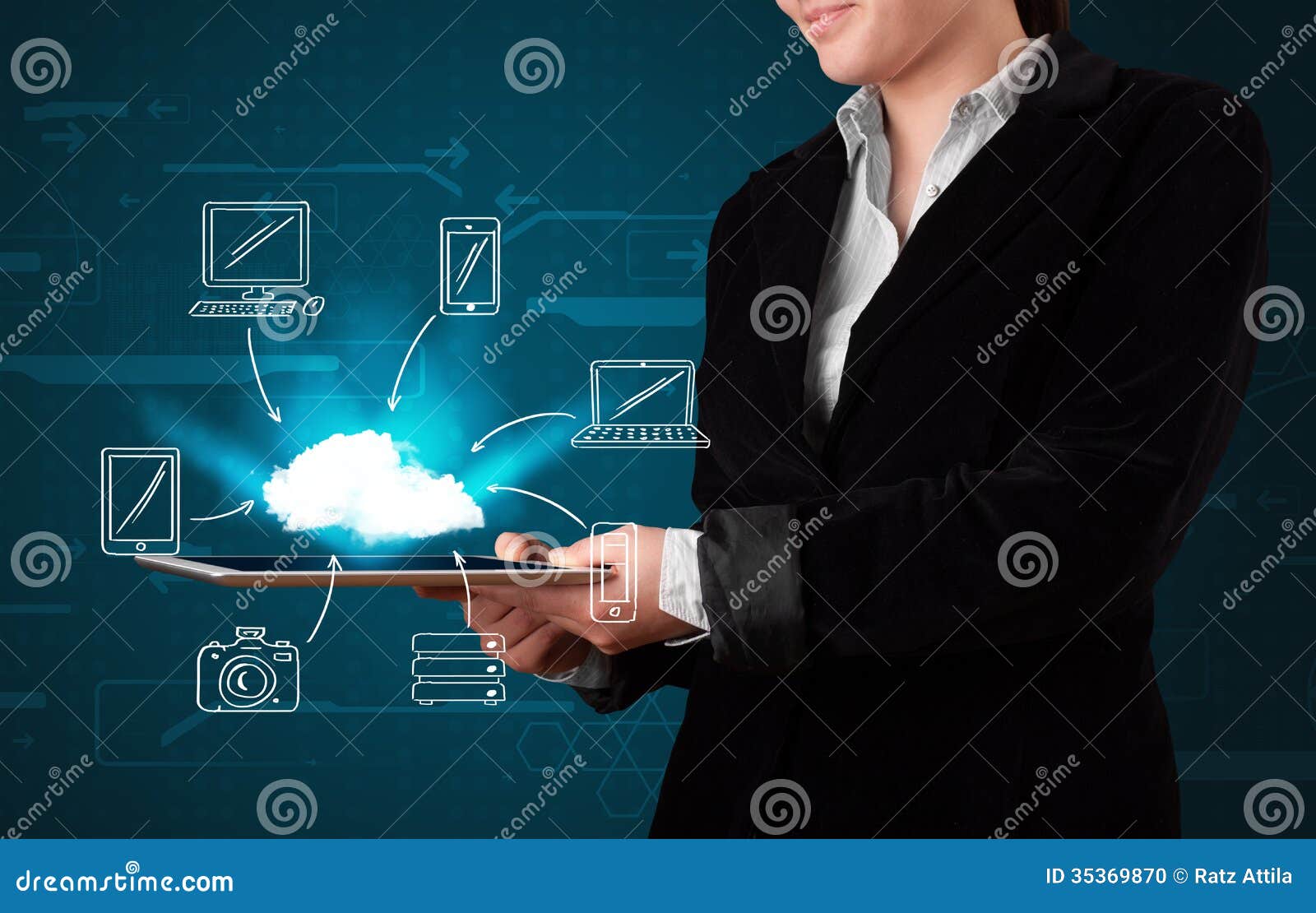 Woman Showing Hand Drawn Cloud Computing Stock Photo - Image of ...