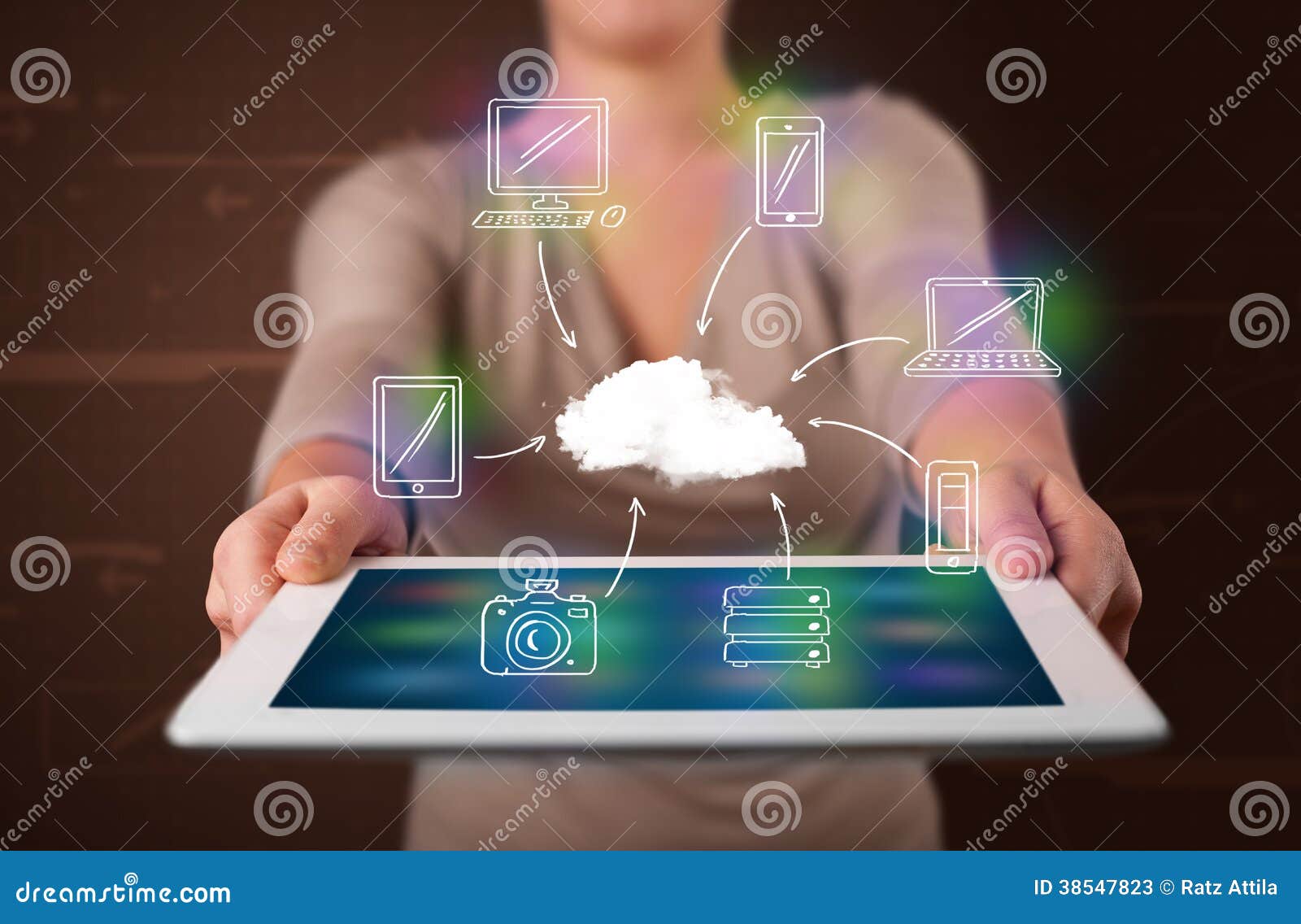 Woman Showing Hand Drawn Cloud Computing Stock Image - Image of ...