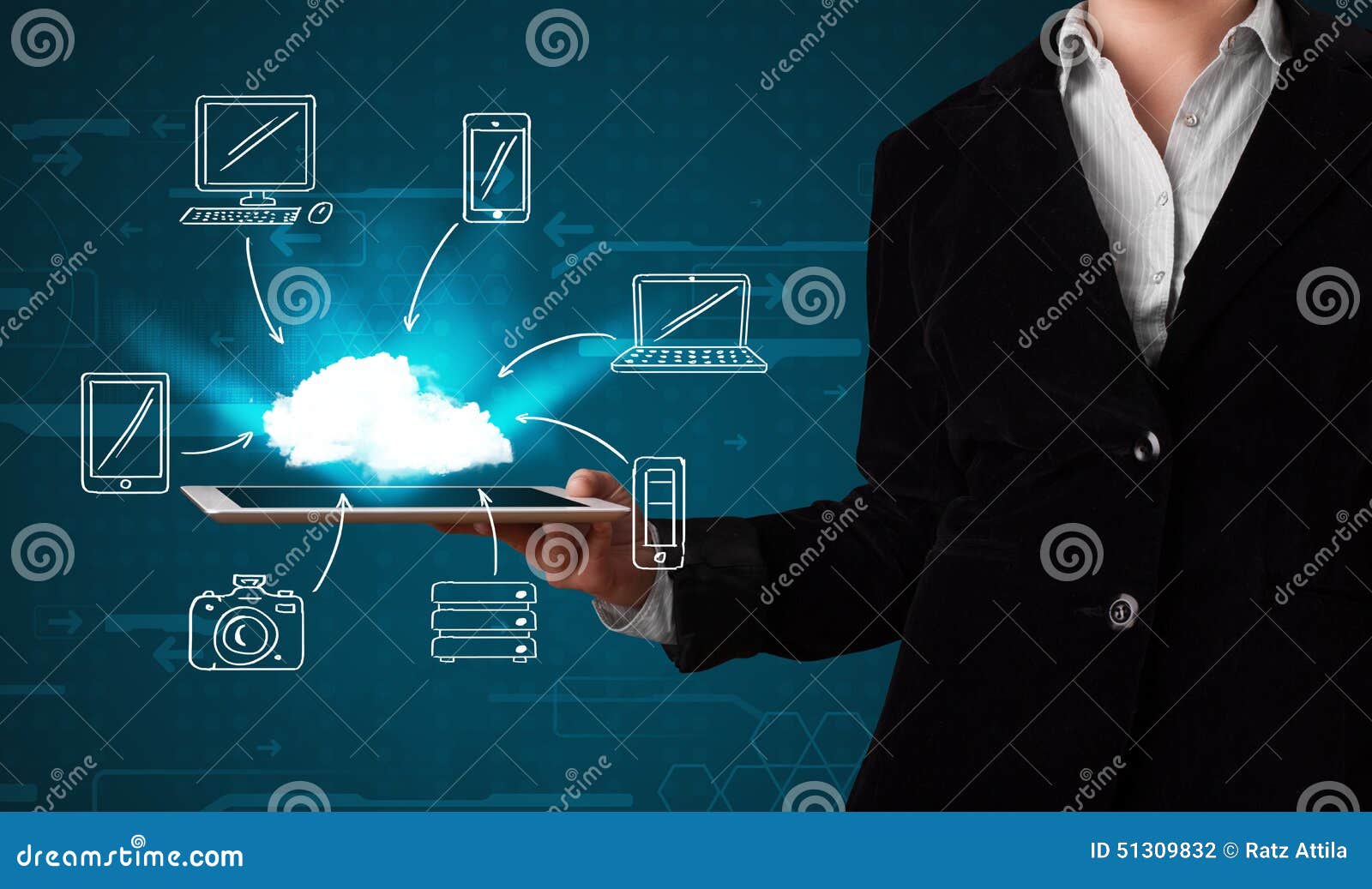 Woman Showing Hand Drawn Cloud Computing Stock Photo - Image of ...