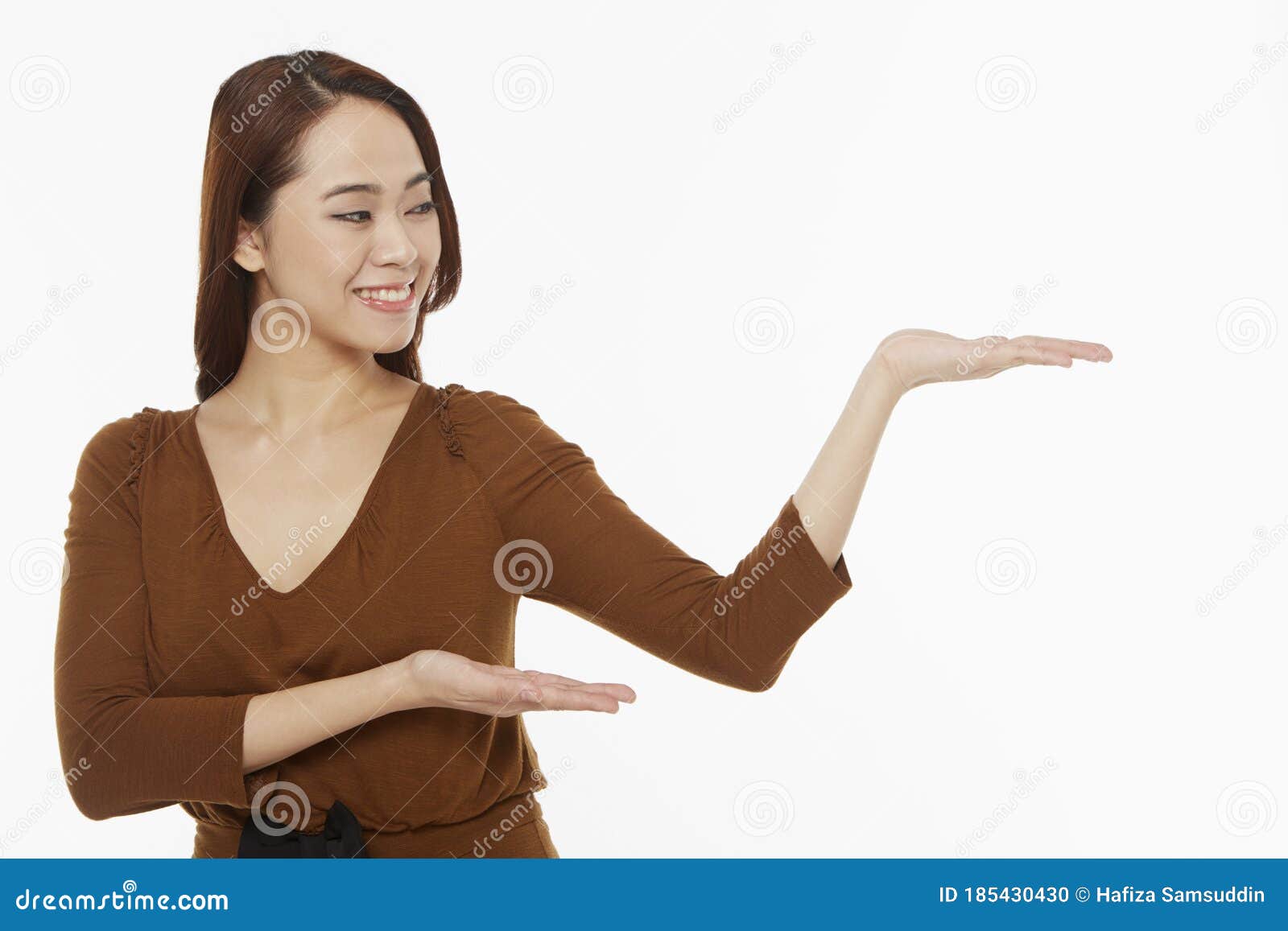 Woman showing hand gesture stock photo. Image of smiling - 185430430