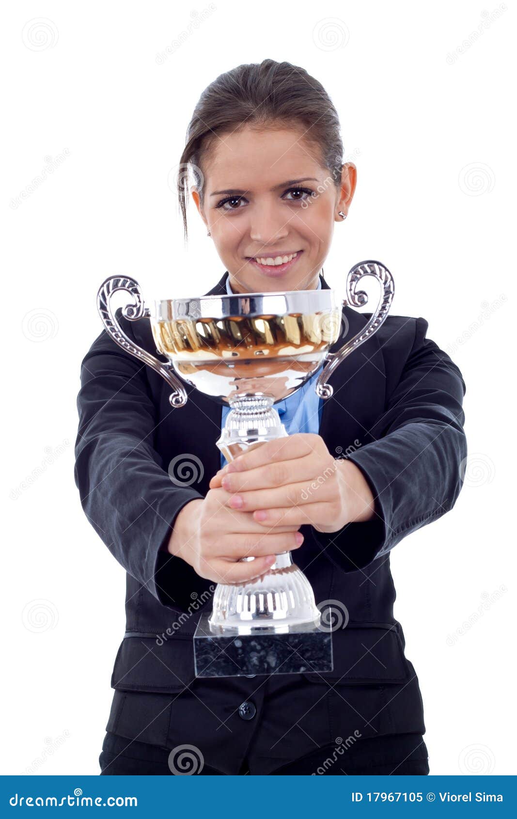 Woman Showing Her Big Trophy Stock Image - Image of glad, head: 17967105