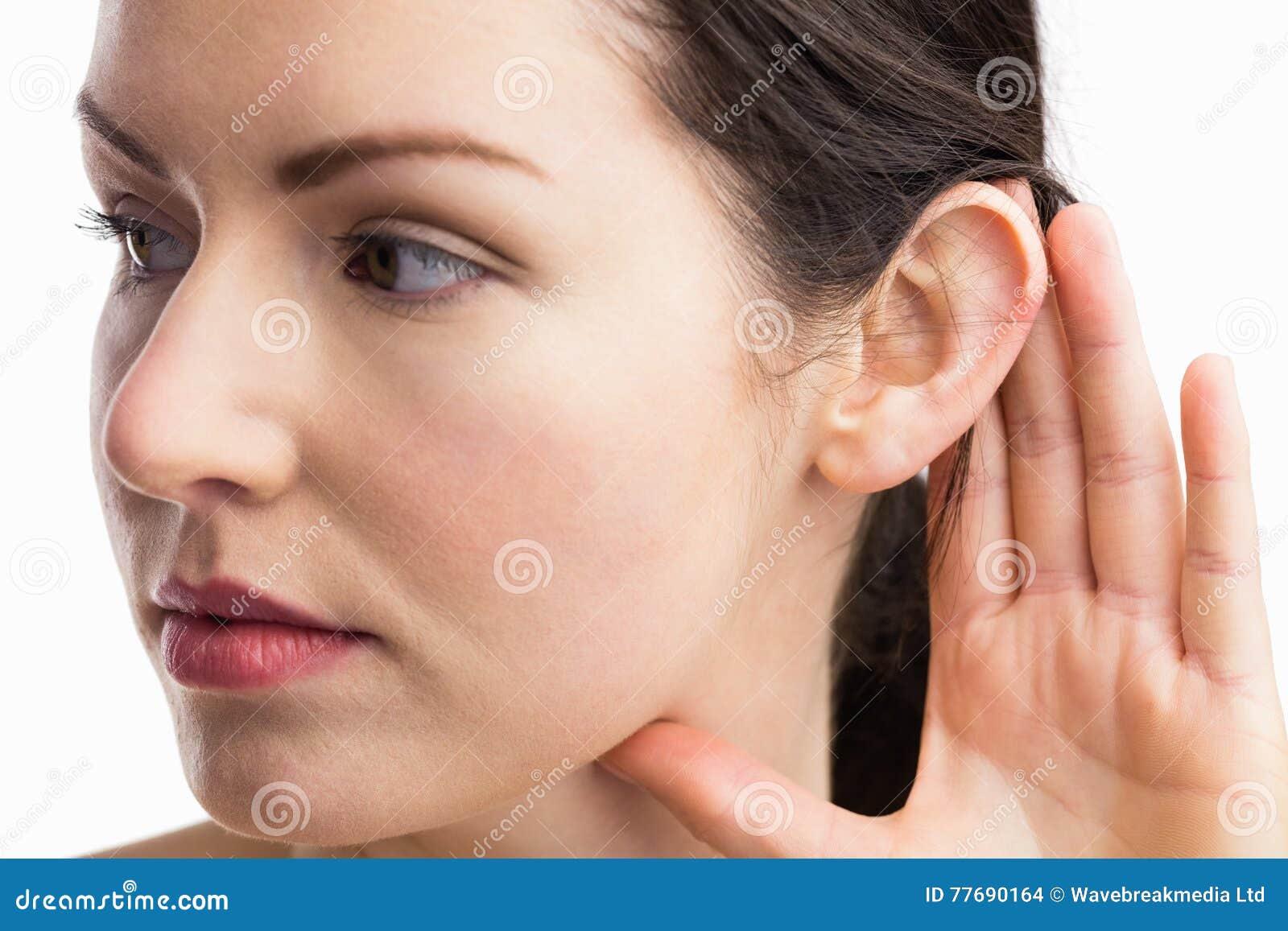 Woman showing her ear stock photo. Image of listen, caucasian - 77690164