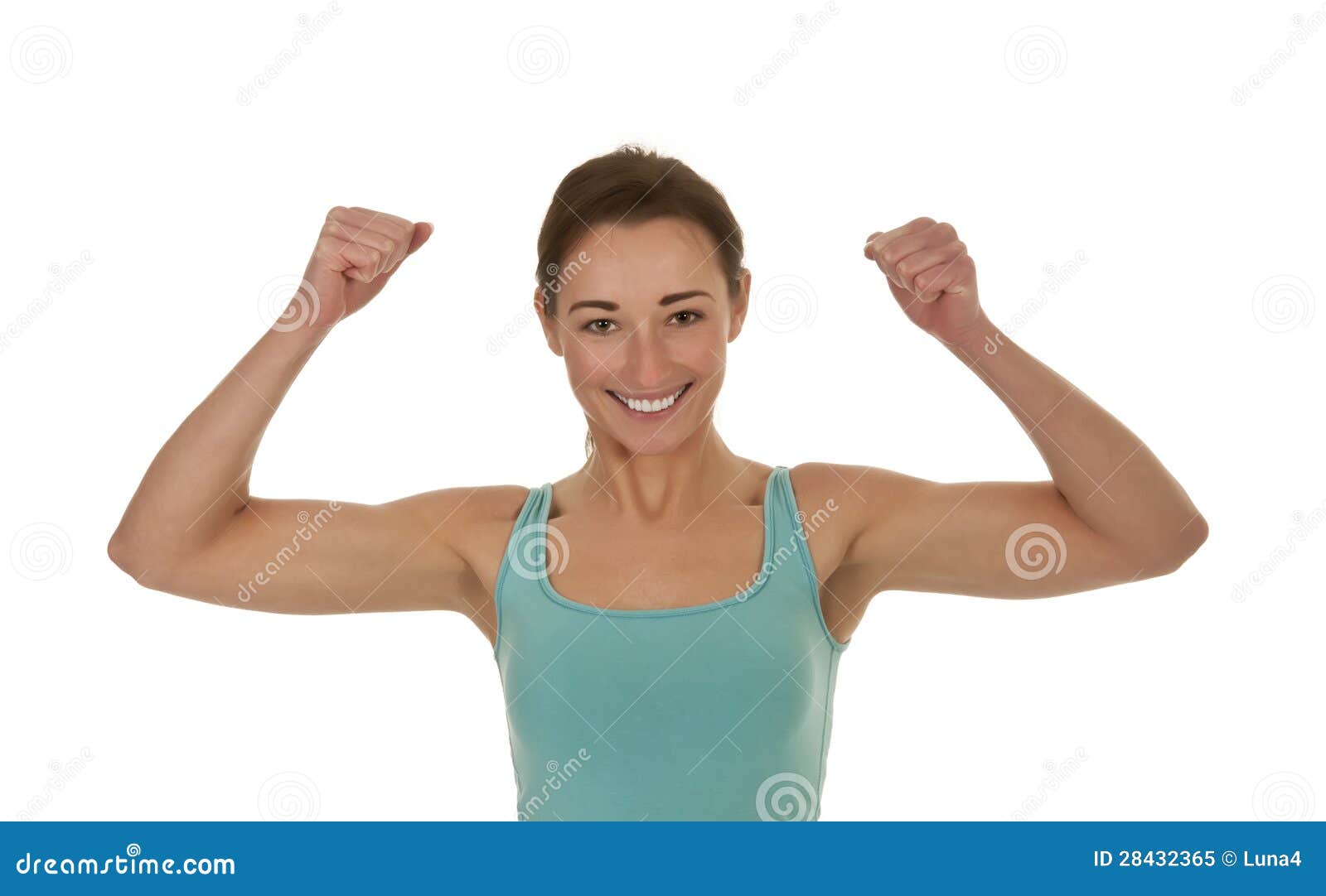 Woman showing her muscles stock image. Image of blue - 28432365