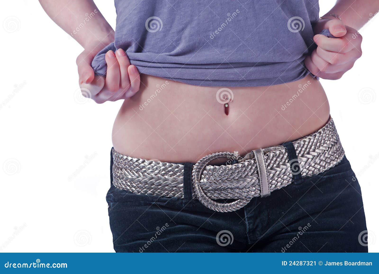 Woman Showing Her Navel Piercing Stock Image Image Of Navel Belt