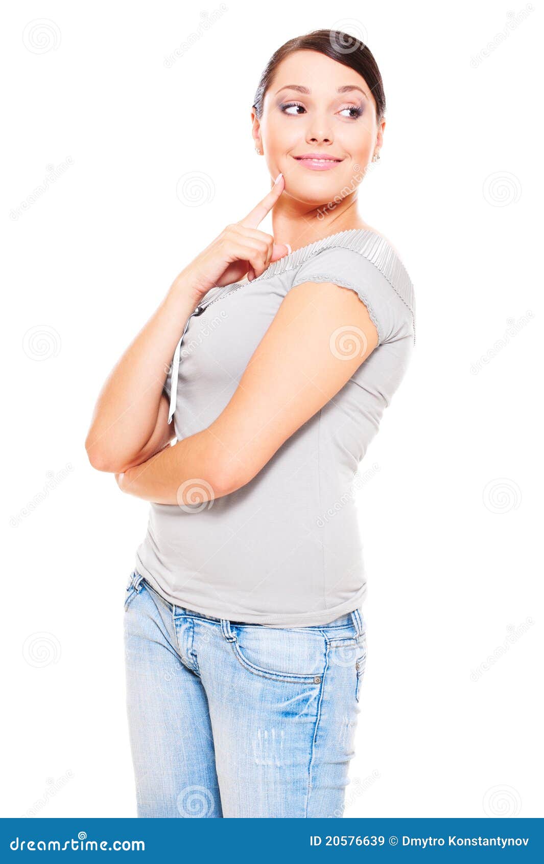 Woman Showing Interest in Something Stock Image - Image of jeans, cutie ...