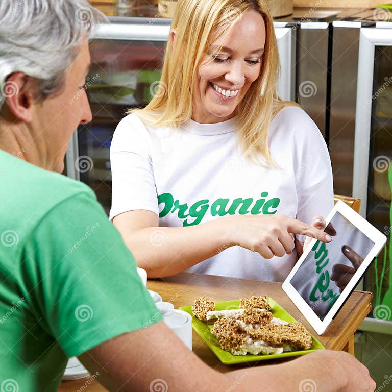 Woman Showing Man Tablet Computer Stock Photo - Image of gastronomy ...