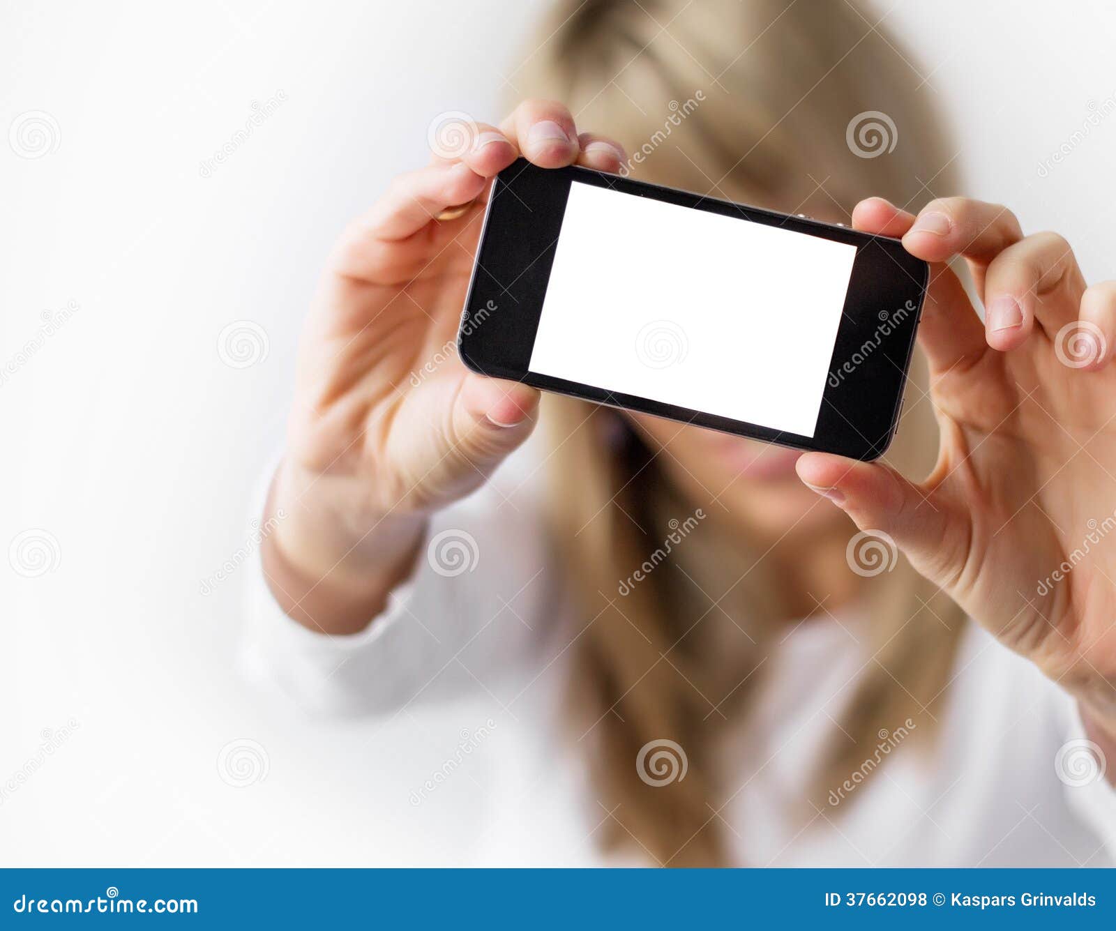 Woman Showing Mobile Phone with Empty Display Stock Photo - Image of ...