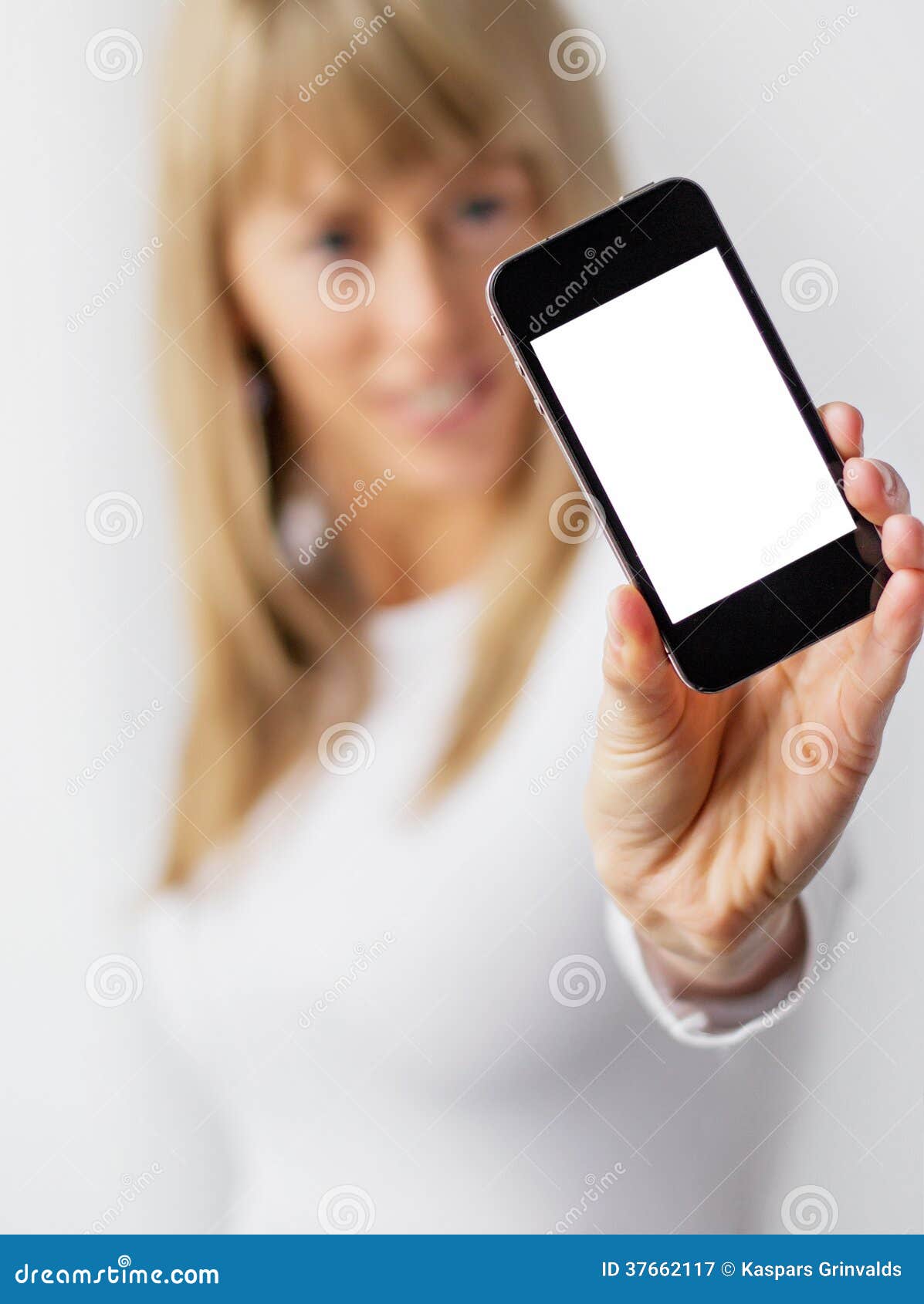 Woman Showing Mobile Phone with Empty Display Stock Image - Image of ...