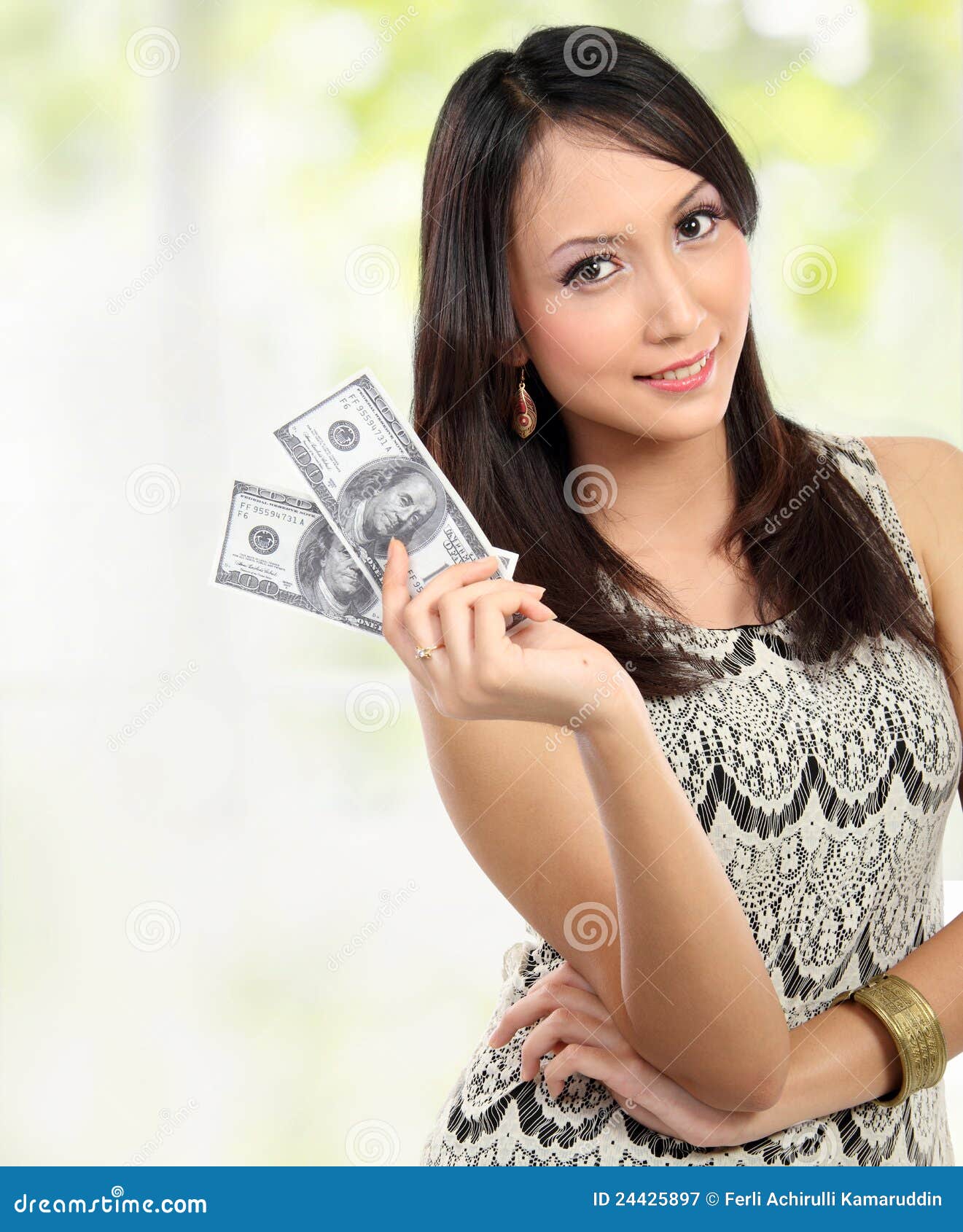 Woman showing money stock image. Image of girl, lady - 24425897