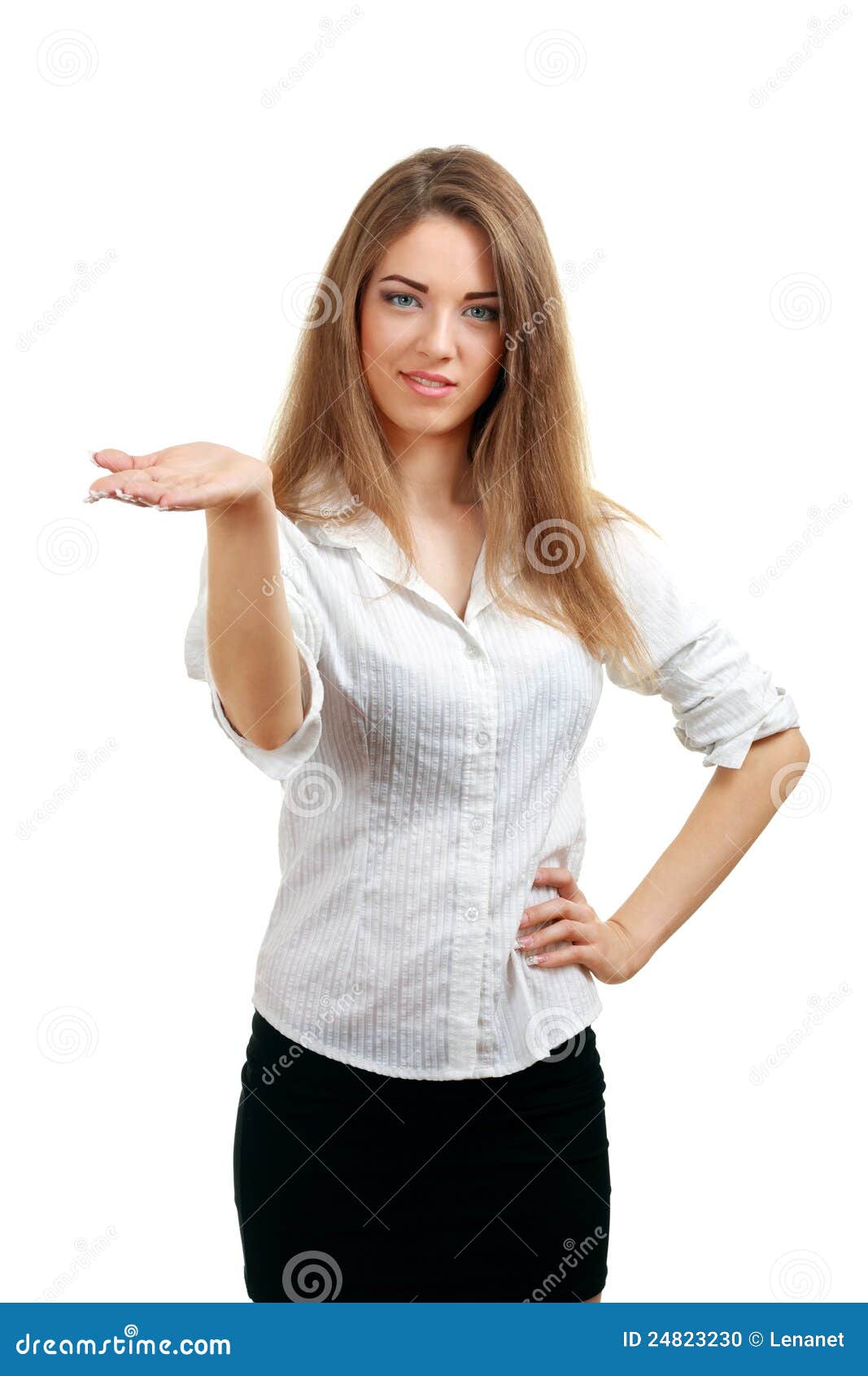 Woman showing open hand stock photo. Image of happy, advertising - 24823230
