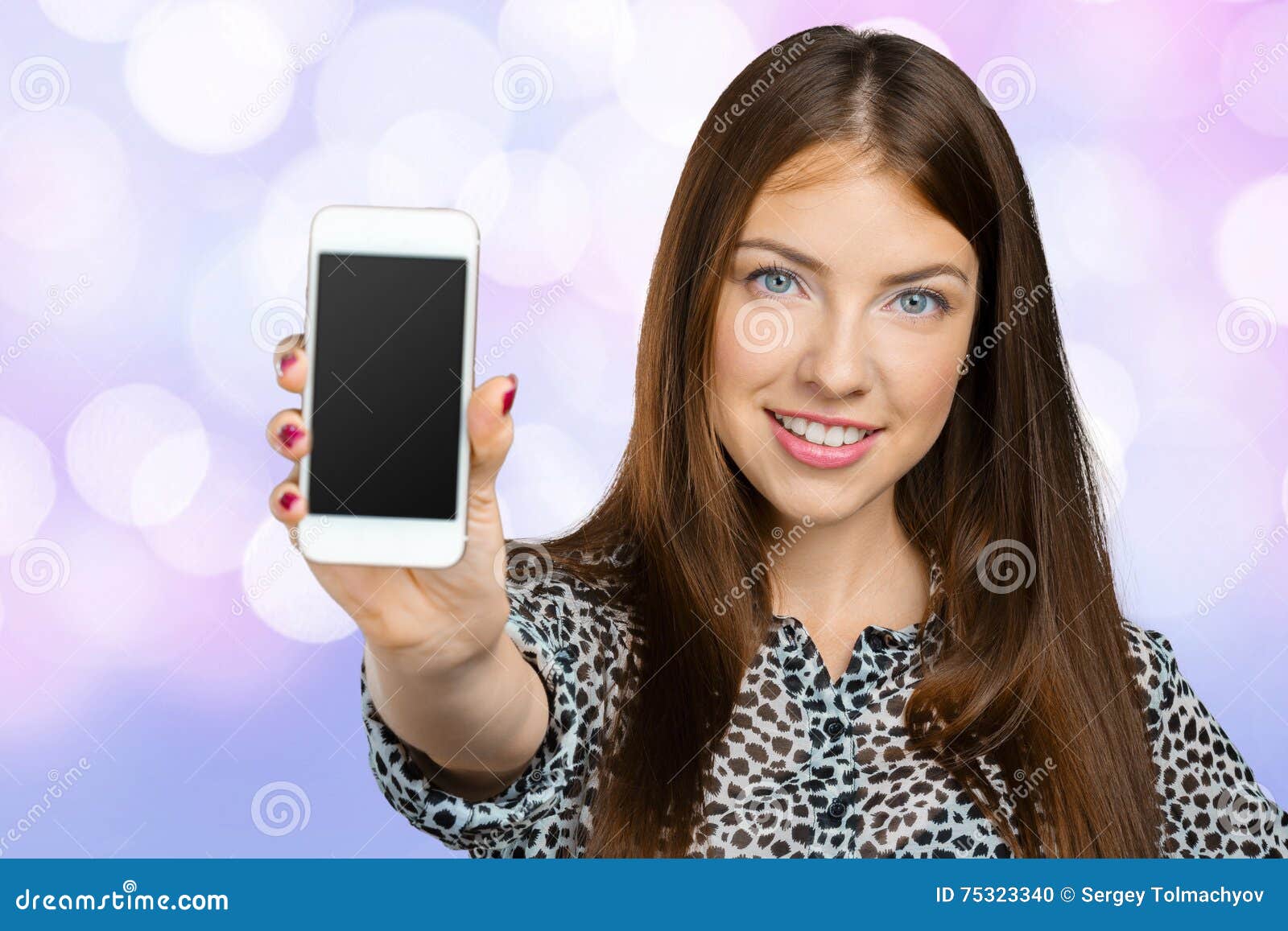 Woman Showing Smartphone Screen Stock Photo - Image of people, happy ...