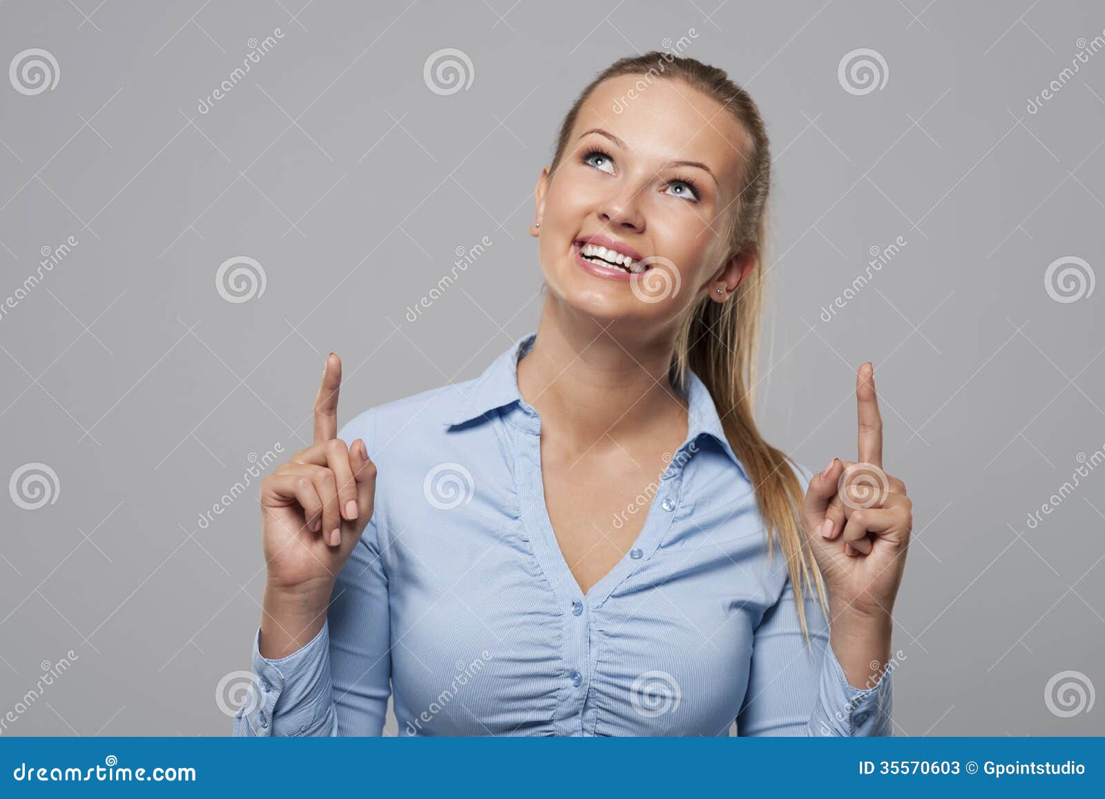 Woman Showing Something Above Stock Image - Image of office ...