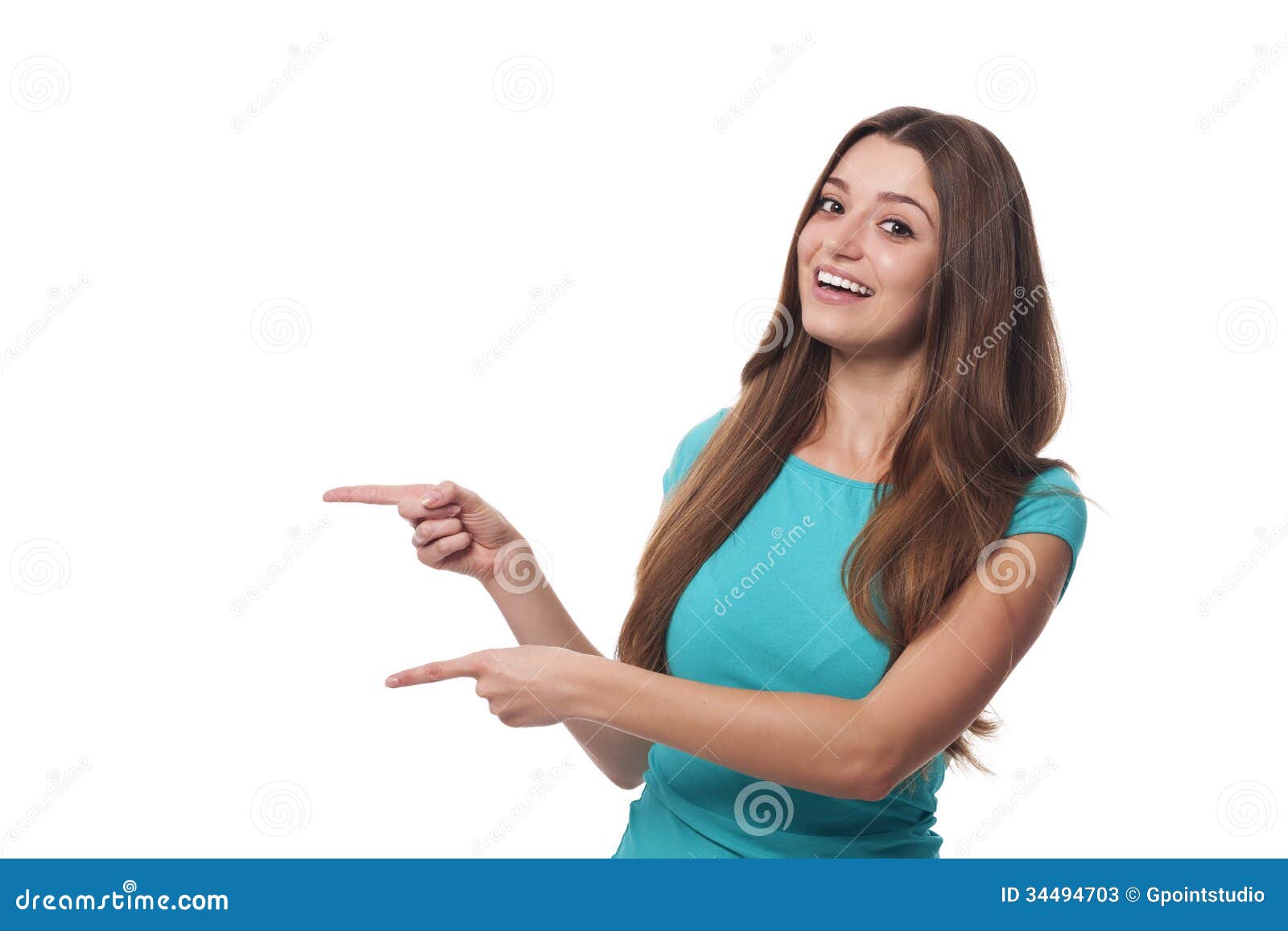 Woman showing something stock image. Image of happiness - 34494703