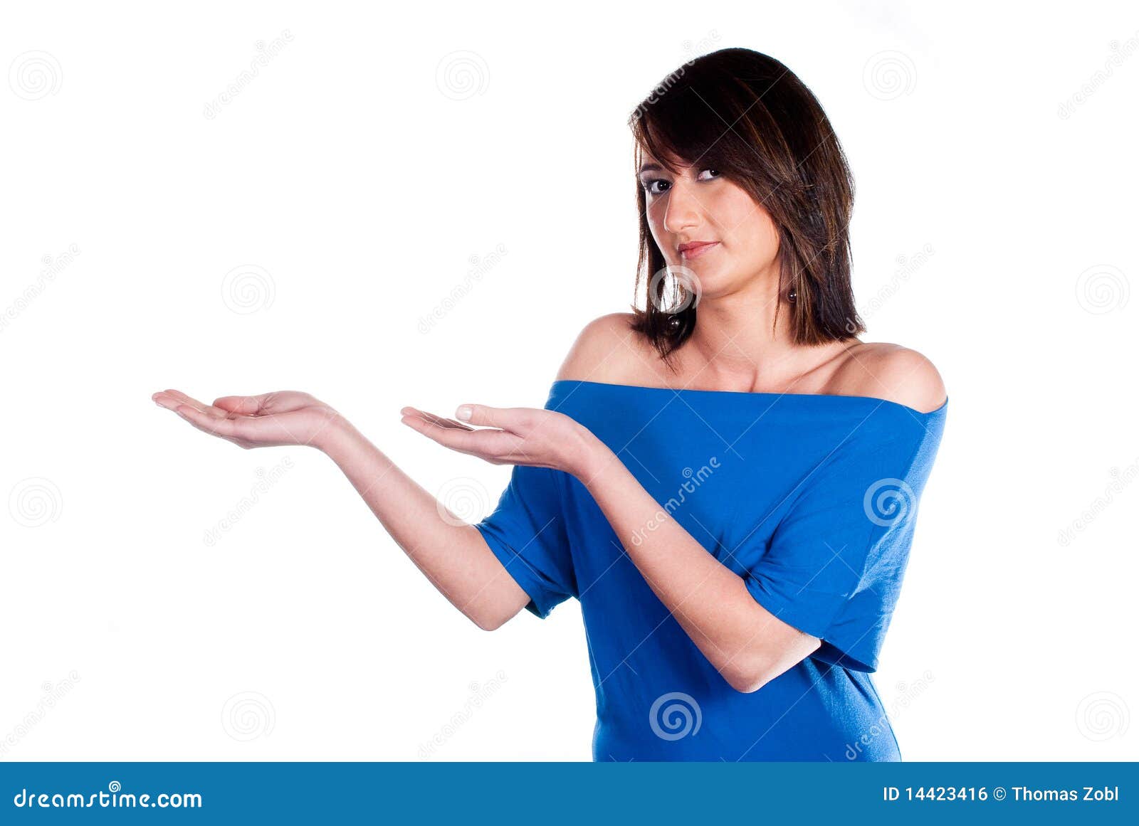 Woman Showing Something on the Palm of Her Hand Stock Photo - Image of ...
