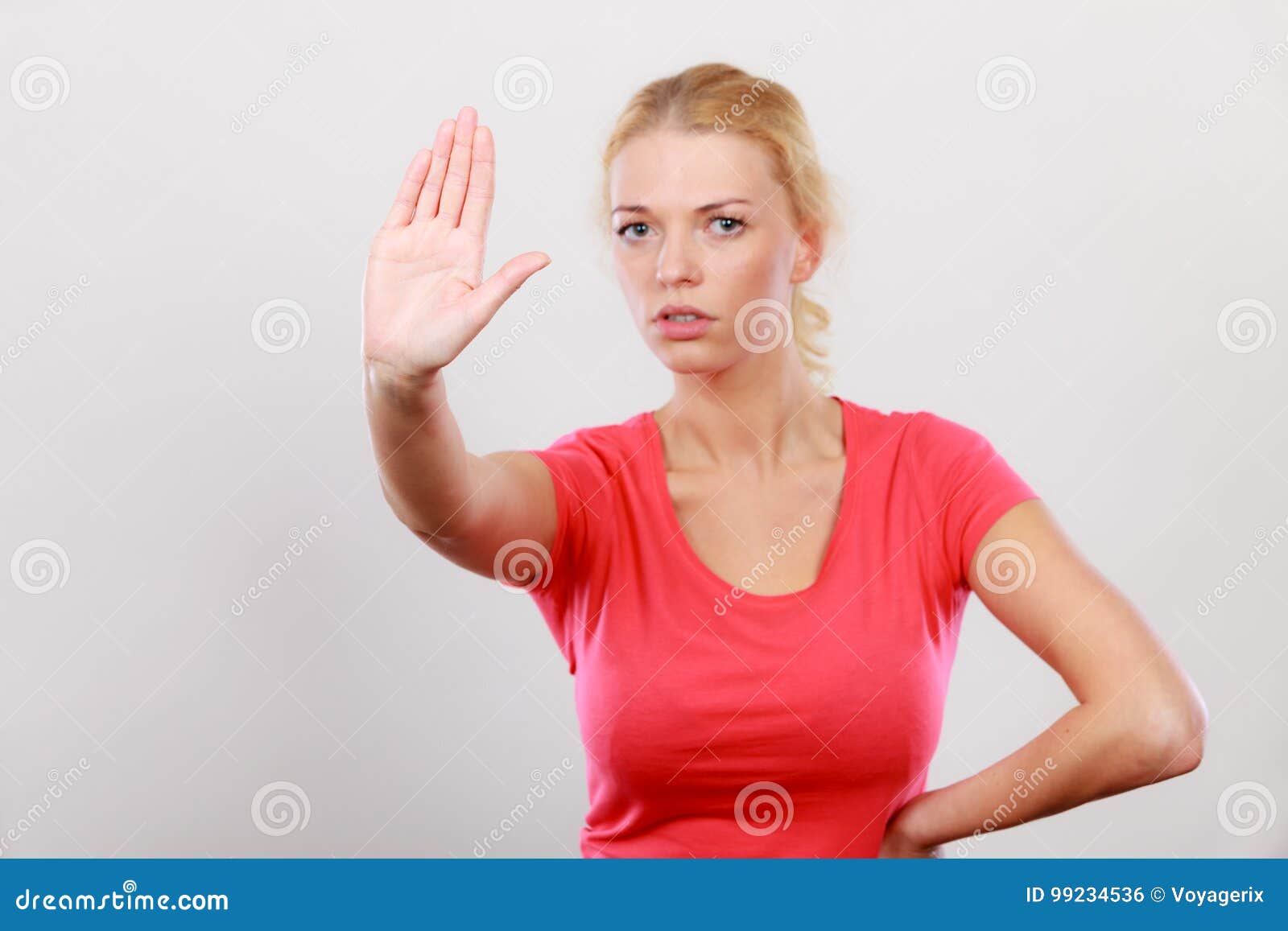 Woman Showing Stop Gesture with Open Hand Stock Photo - Image of danger ...