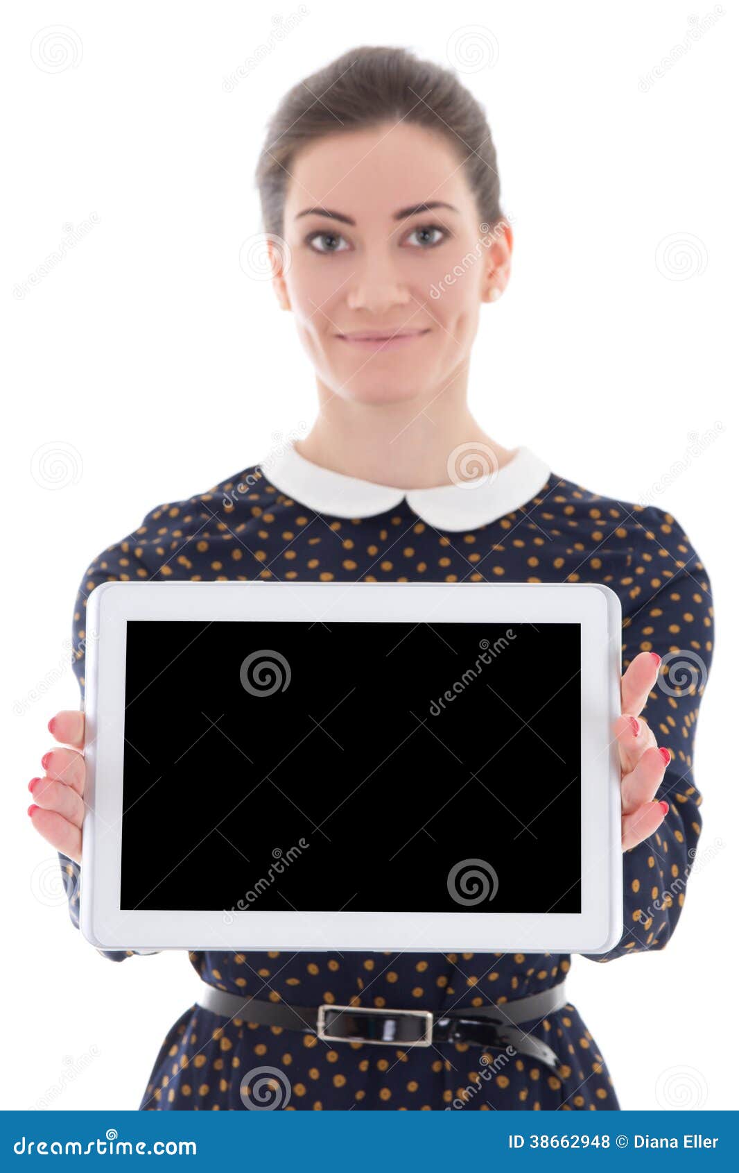 Woman Showing Tablet Pc with Empty Screen Stock Photo - Image of empty ...