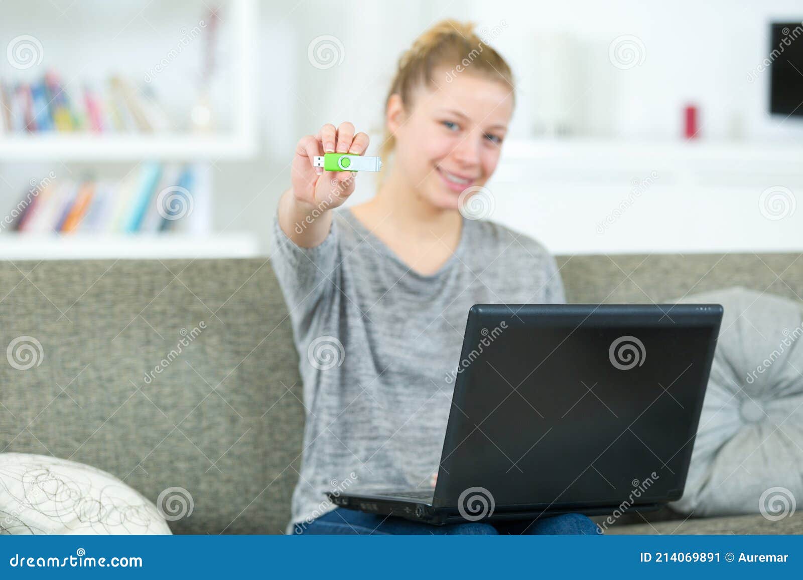 Woman Showing Usb Flash Drive for Laptop Stock Image - Image of female ...
