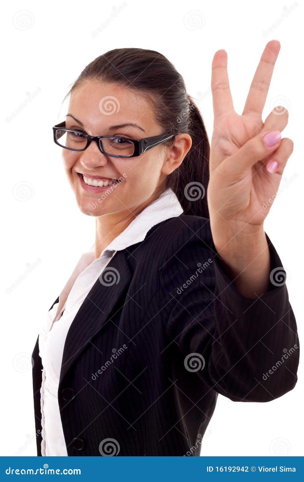 Woman showing victory sign stock photo. Image of showing - 16192942