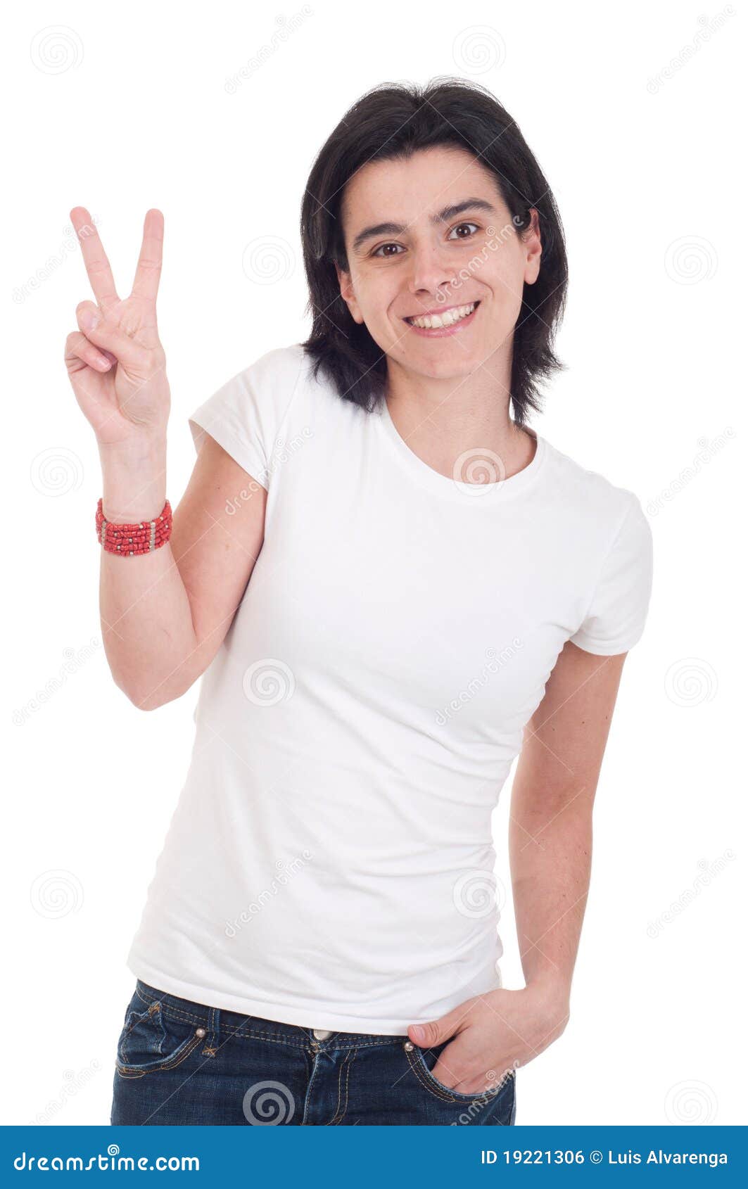 Woman showing victory sign stock photo. Image of girl - 19221306