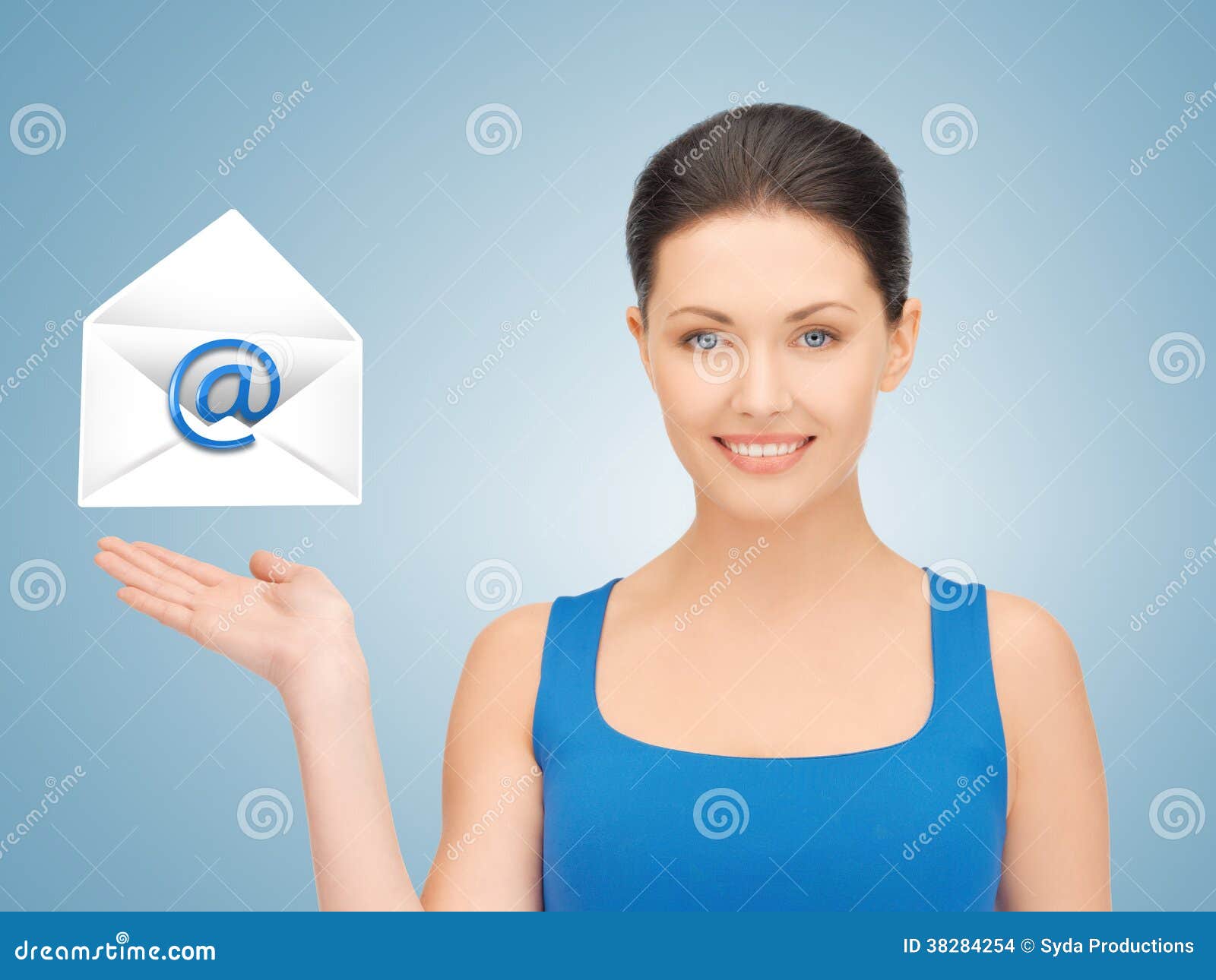 Woman Showing Virtual Envelope Stock Photo - Image of icon ...