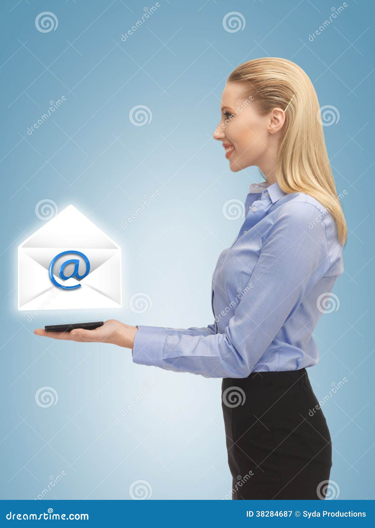 Woman Showing Virtual Envelope Stock Image - Image of caucasian ...