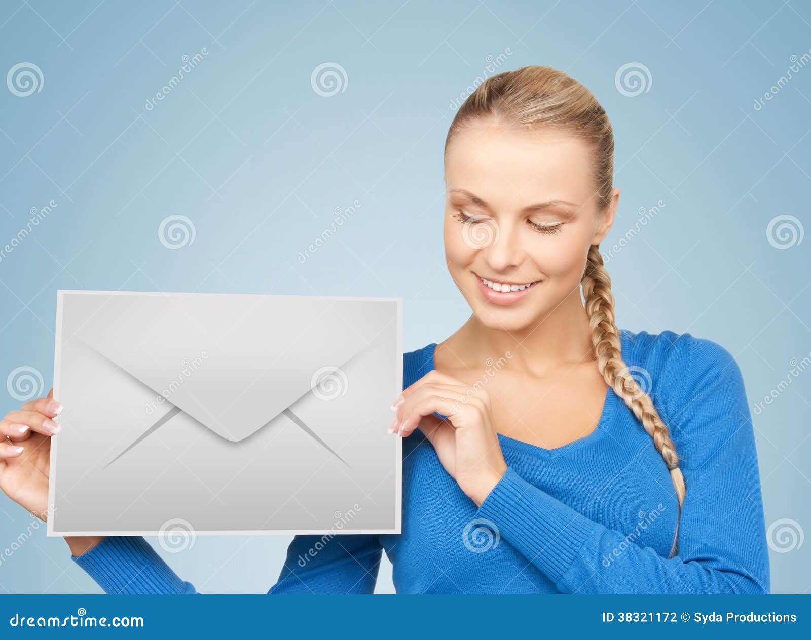 Woman Showing Virtual Envelope Stock Photo - Image of card, holding ...