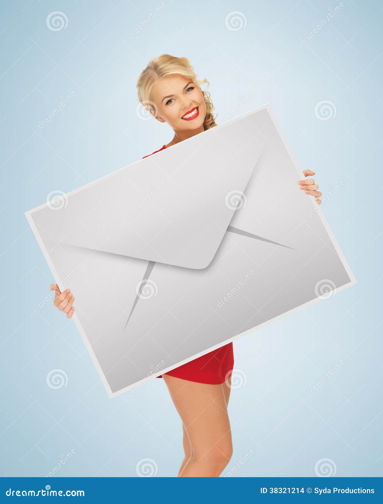 Woman Showing Virtual Envelope Stock Photo - Image of happy, invitation ...