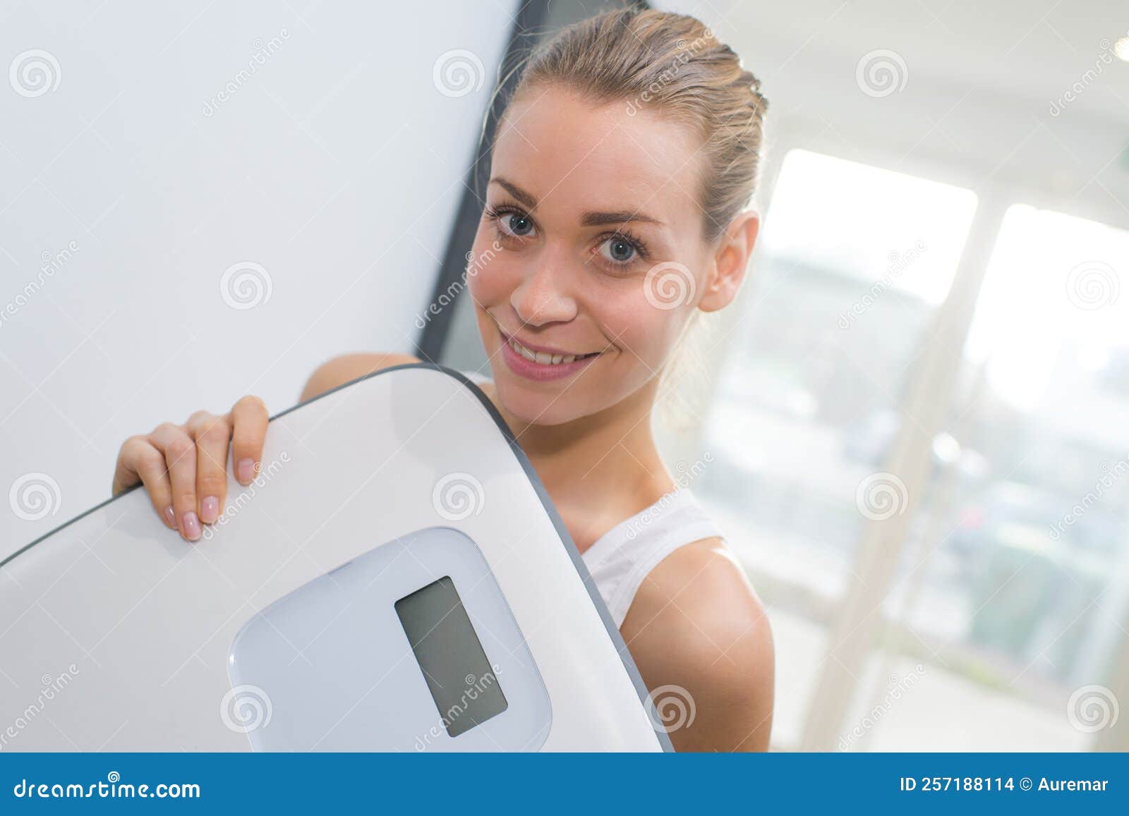 Woman Showing Weighing Scale Stock Photo - Image of digital, automatic ...
