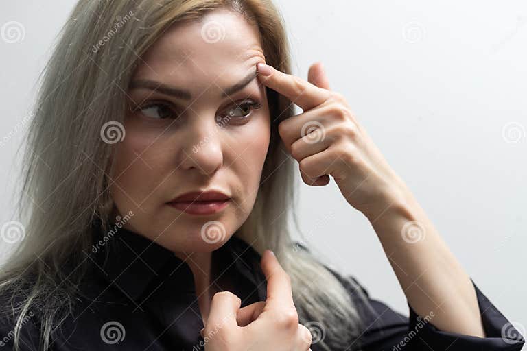 Woman Shows Drooping Eyelid for Plastic Surgery Stock Image - Image of ...