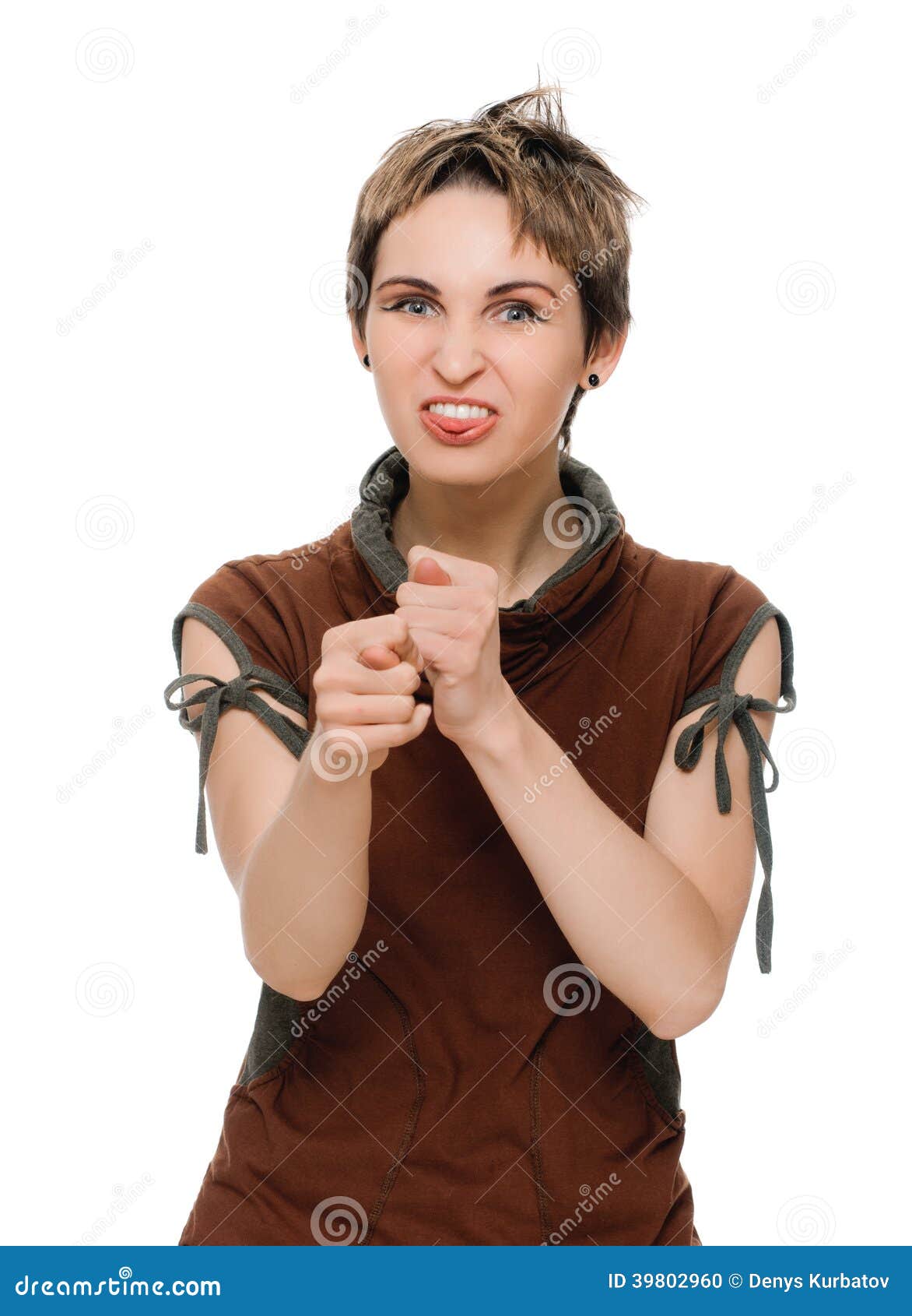 Woman shows the fig stock photo. Image of brunette, insulting - 39802960