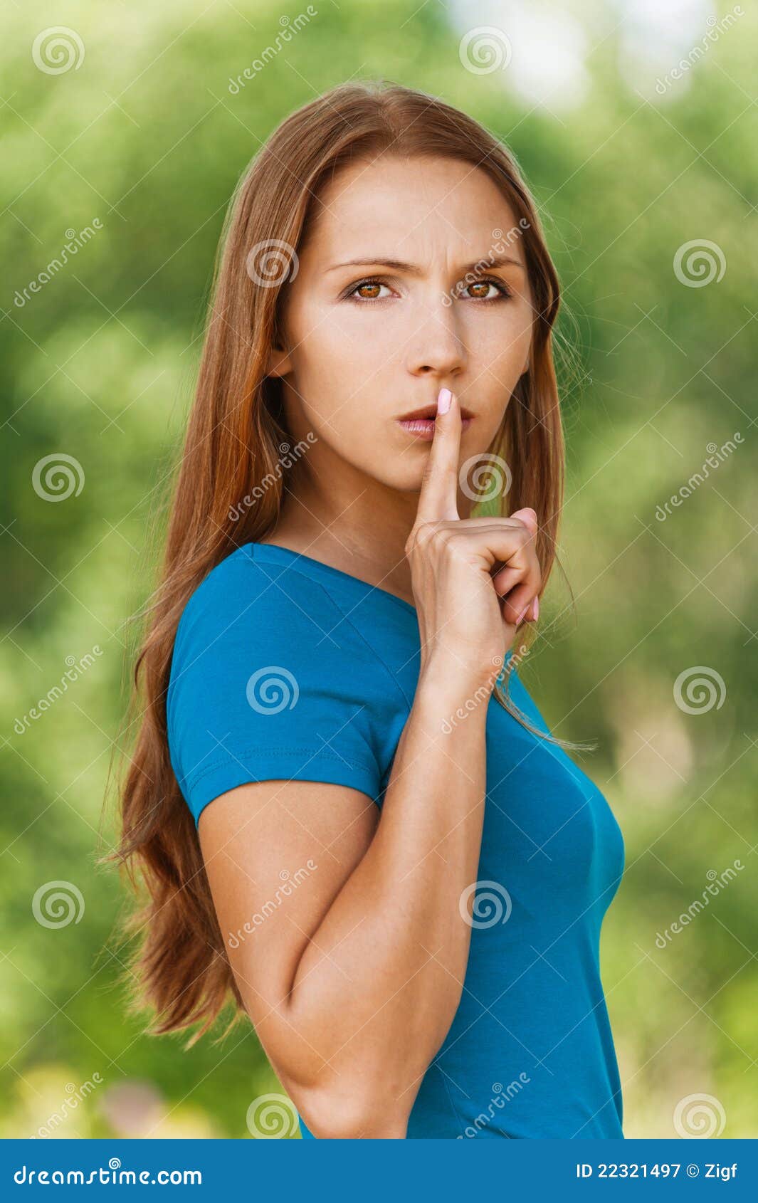 Woman shows sign of quiet stock image. Image of haired - 22321497