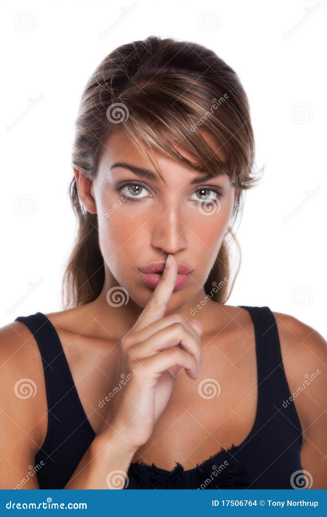 Woman shushes stock photo. Image of pretty, silent, shush - 17506764