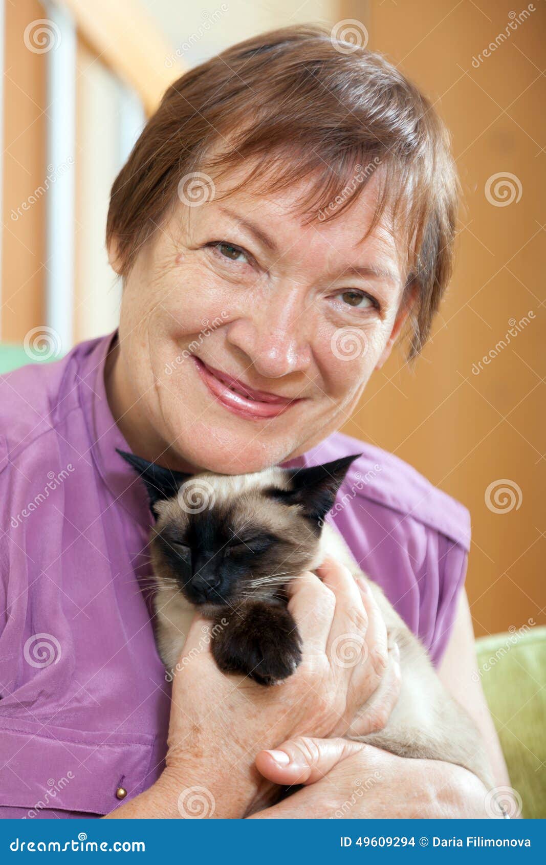 Woman with Siamese kitten stock photo. Image of sitting - 49609294