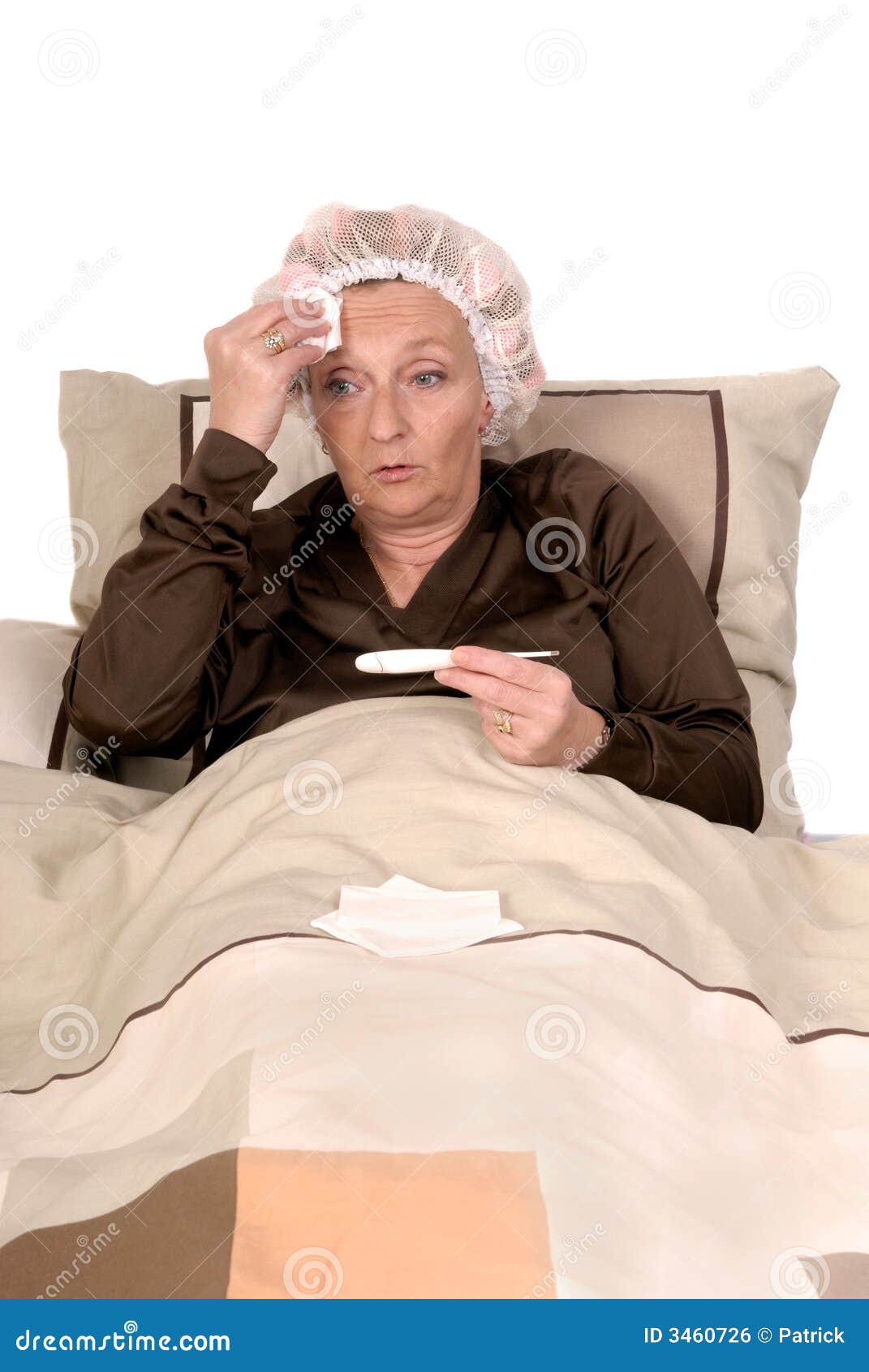 Woman sick in bed stock photo. Image of sneezing, middle - 3460726