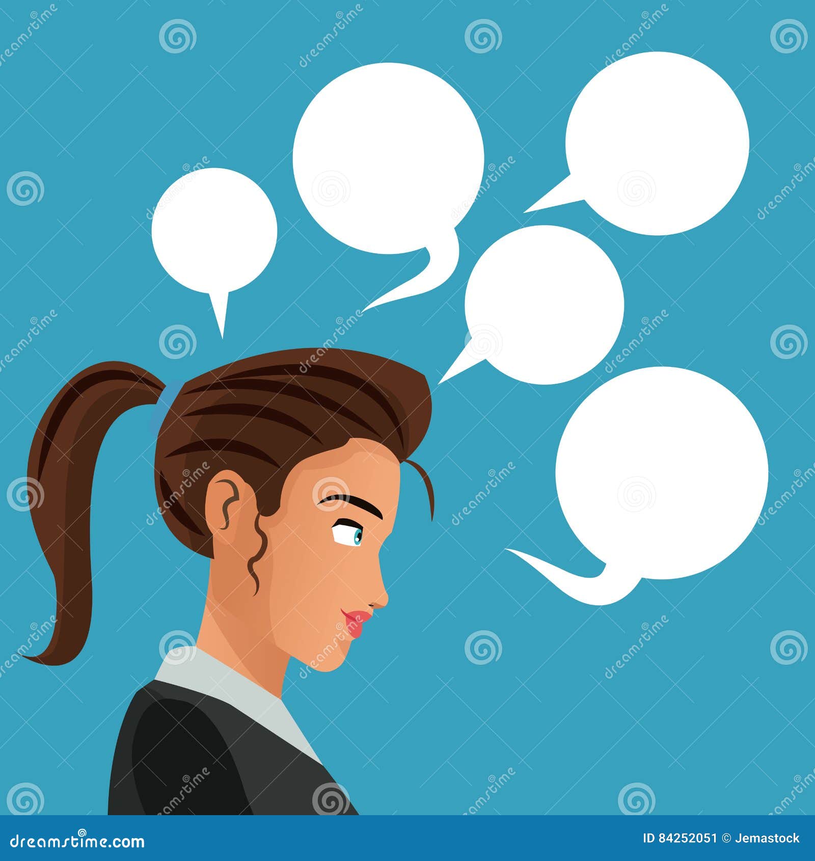 Woman Side Thinking with Bubbles Speech Stock Vector - Illustration of ...