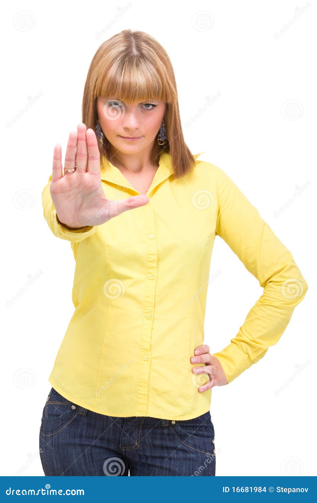 Woman signalling stop sign stock photo. Image of forbid - 16681984