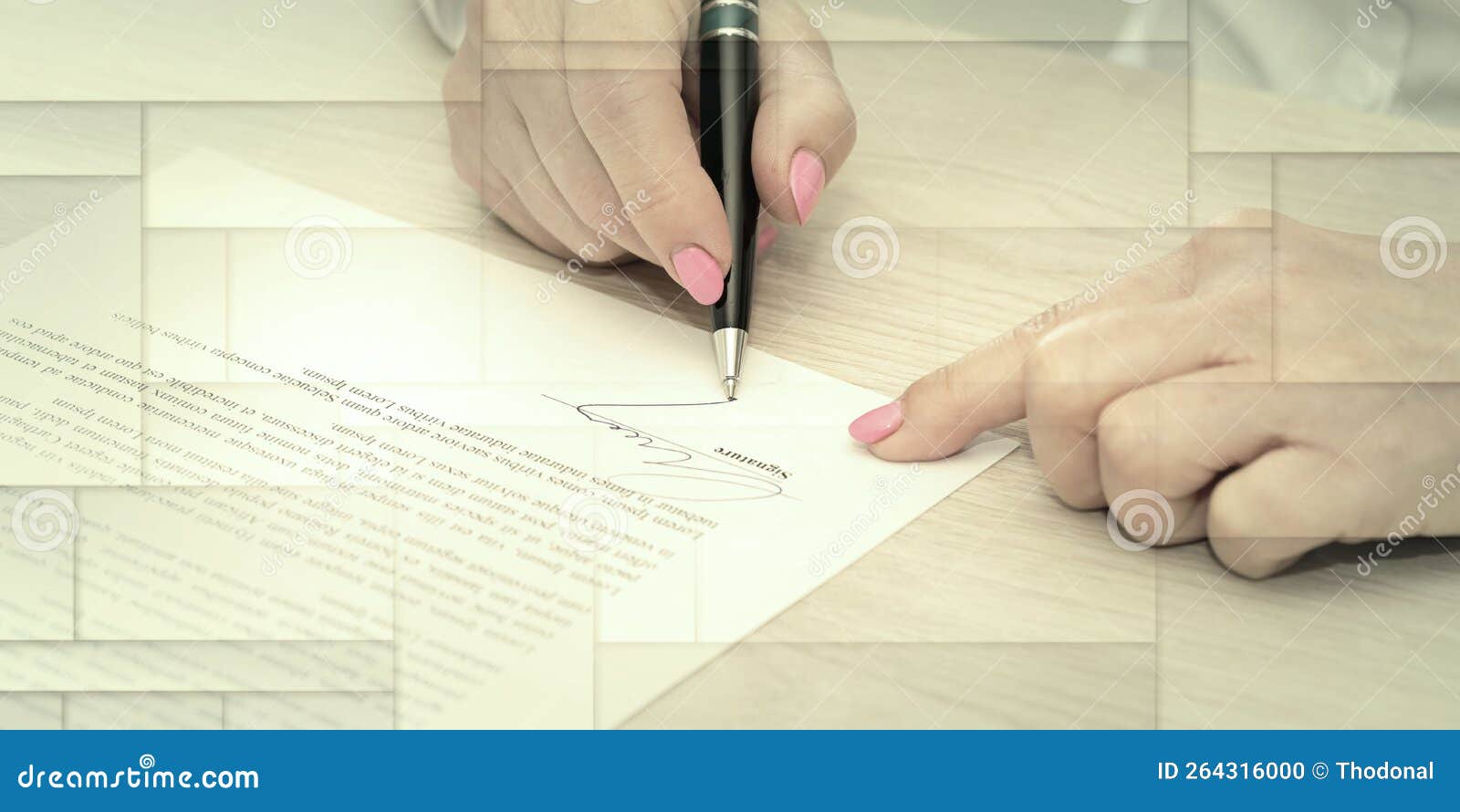 Woman Signing a Contract, Geometric Pattern Stock Photo - Image of ...