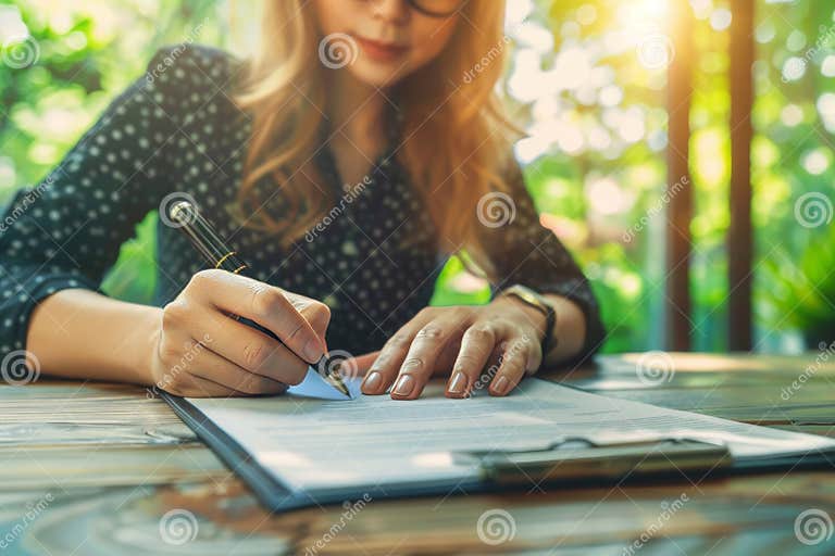 Woman Signing Document a Representation of Agreement, Commitment, and ...