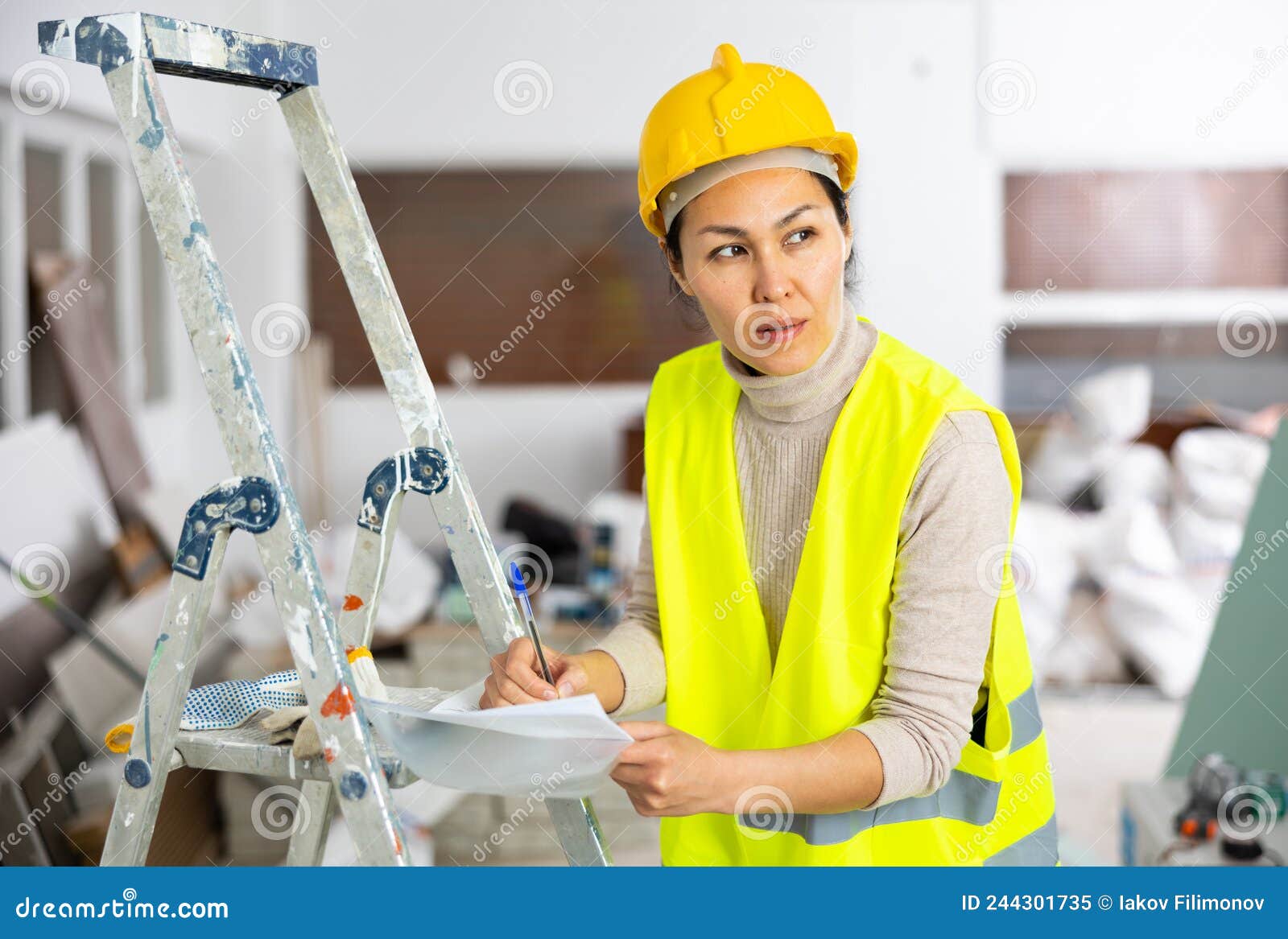 Woman Signs an Act of Acceptance of Completed Work Stock Image - Image ...