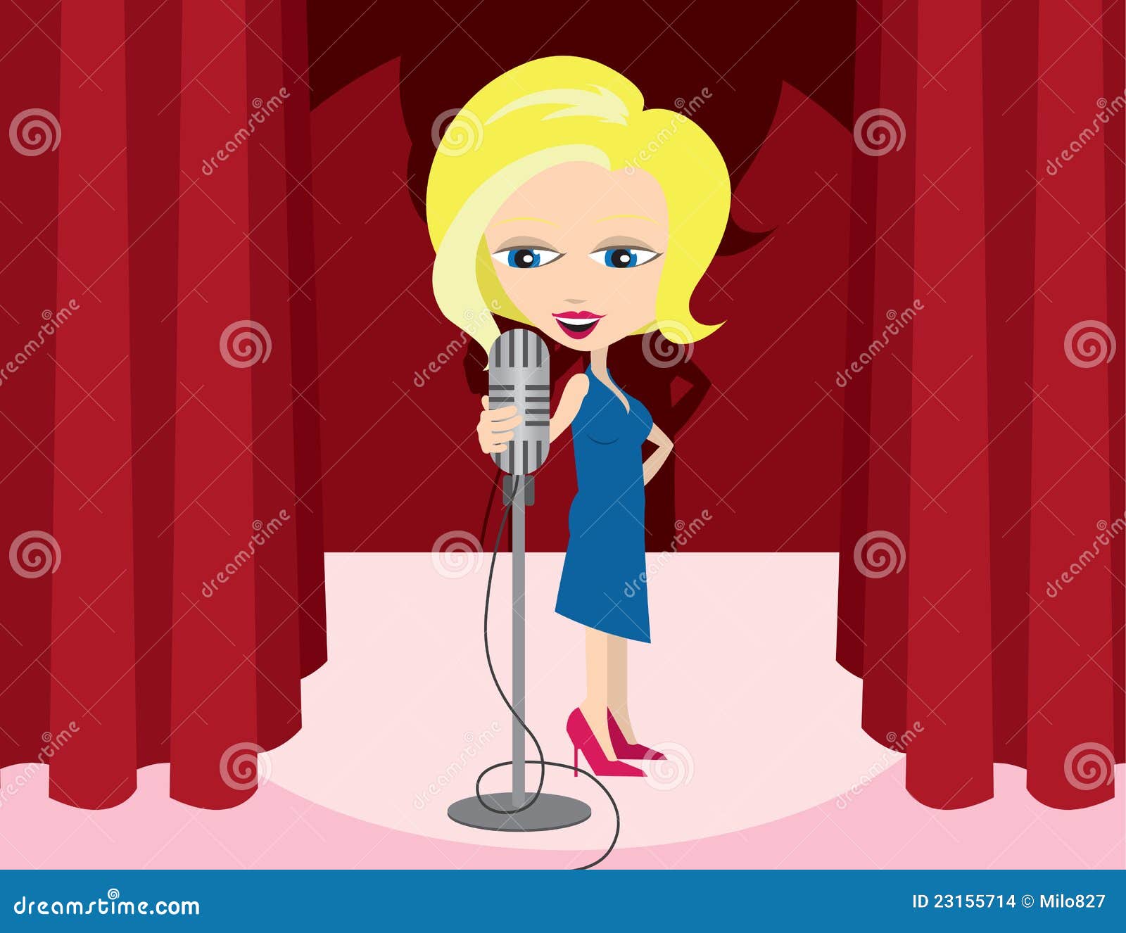 Woman Singer. Vocalists Musical Performance, Girl Stands In Red Dress ...