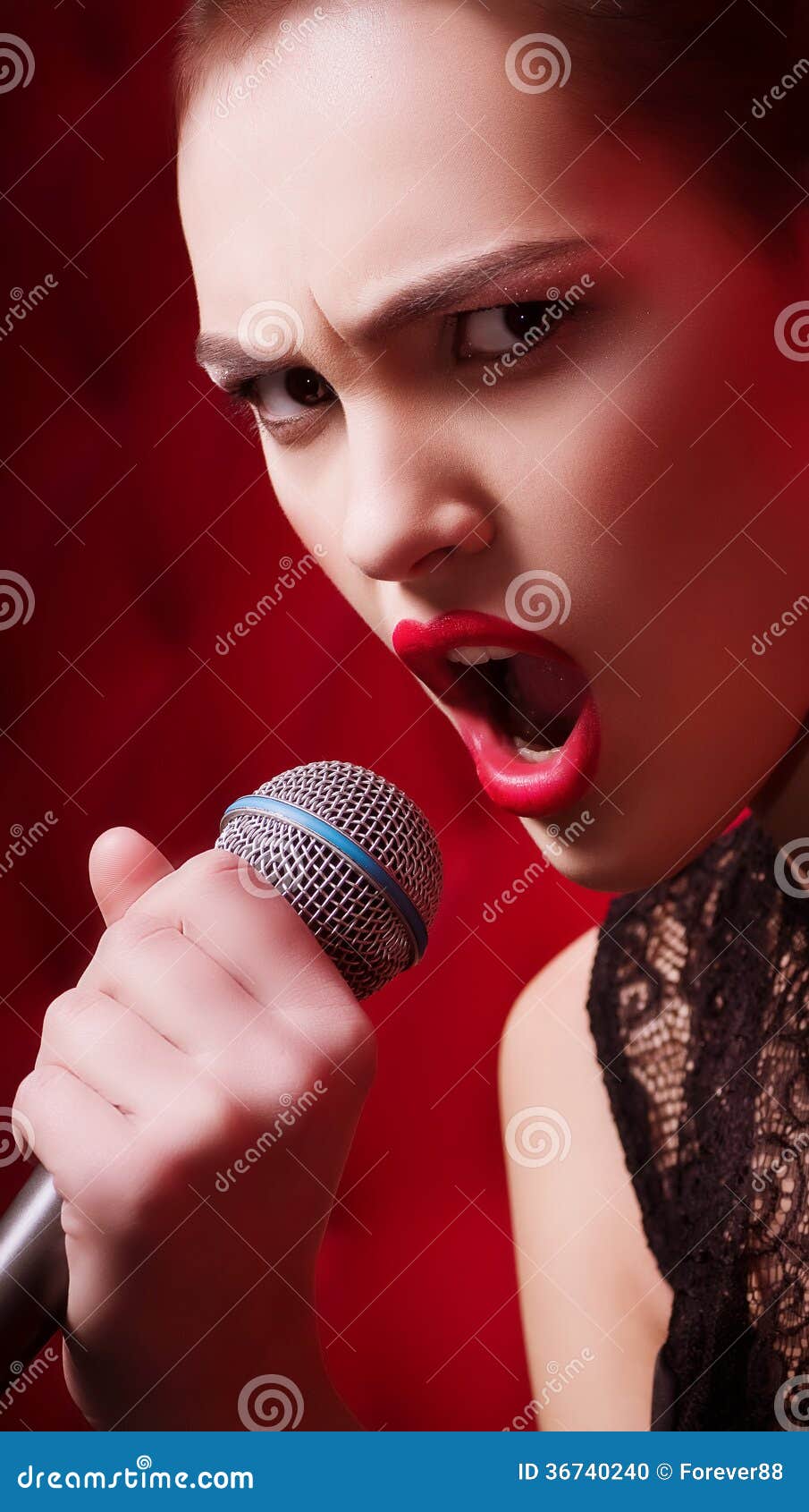 Woman Singer with Microphone Stock Photo - Image of fashion ...