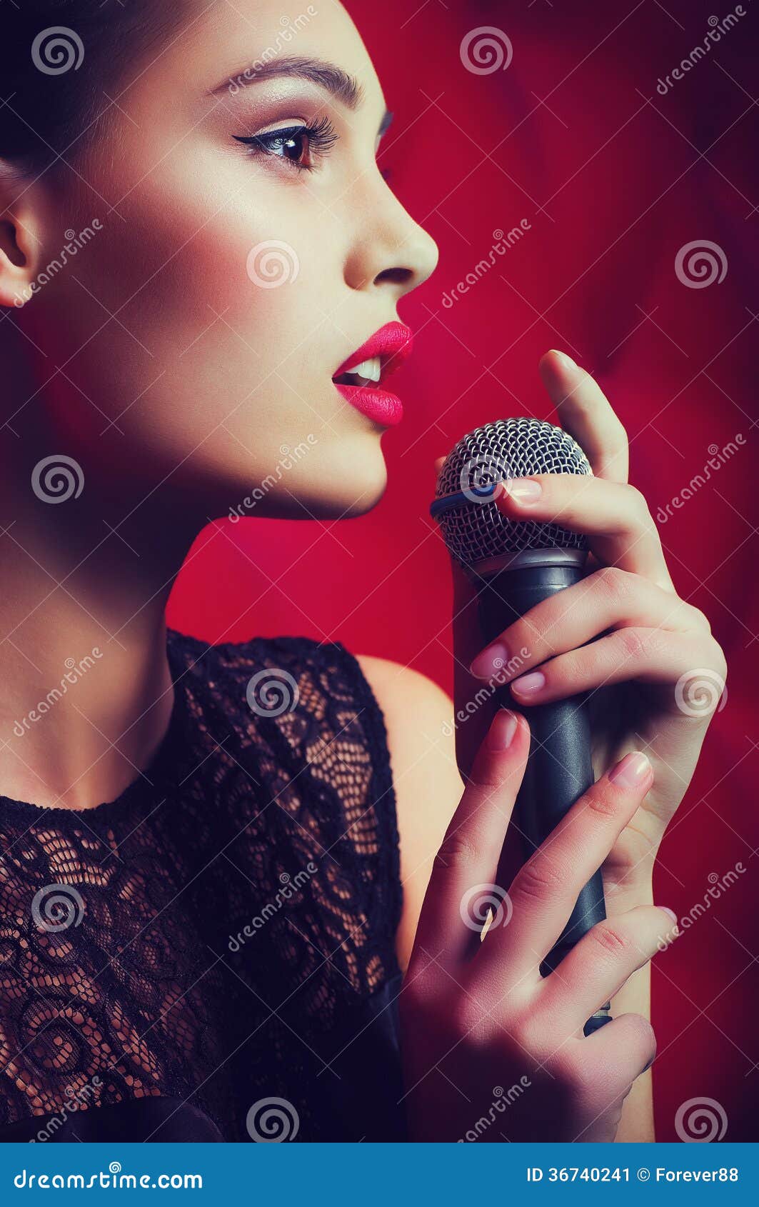 Woman Singer with Microphone Stock Image - Image of portrait, lifestyle ...