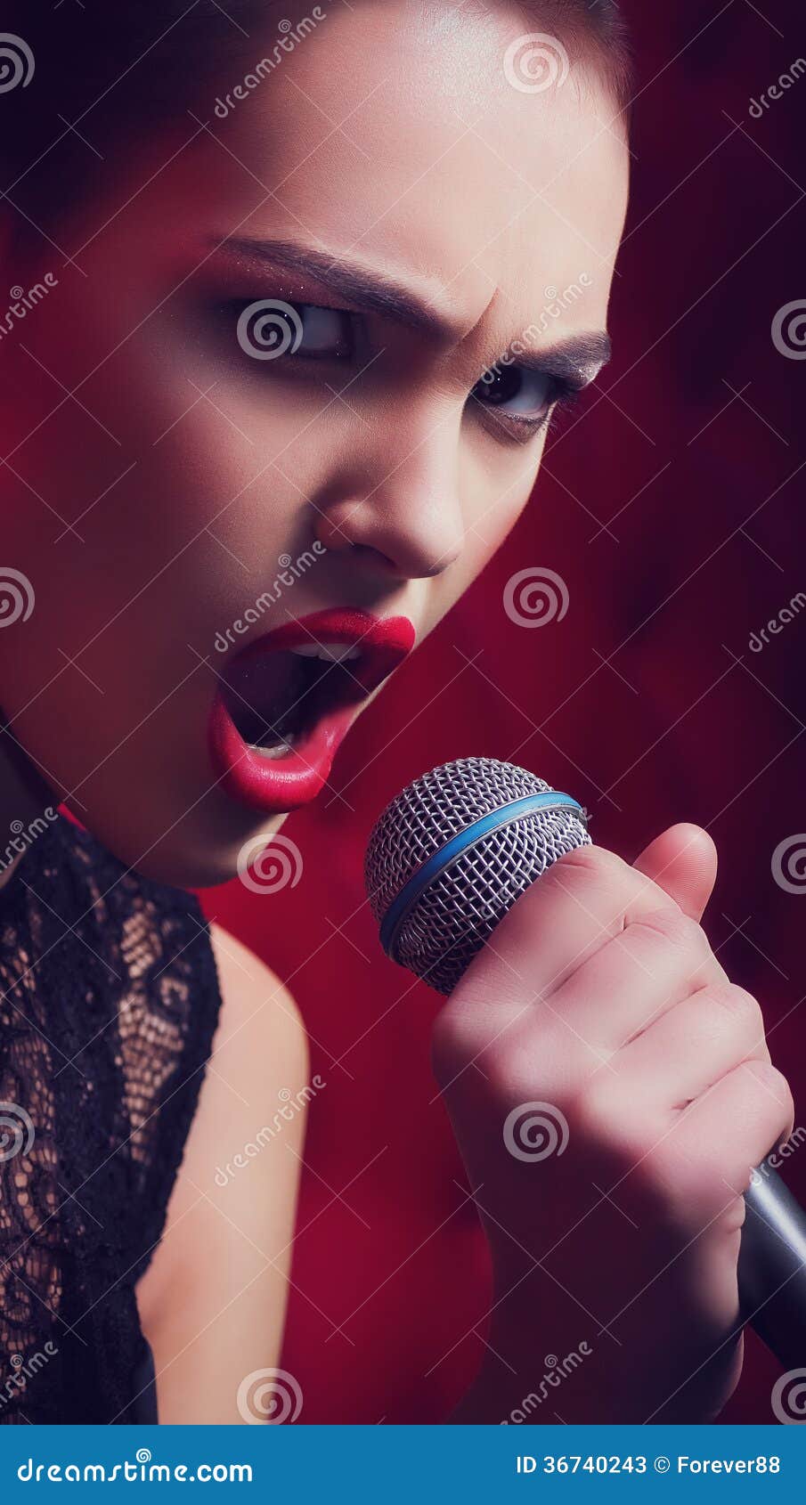 Woman Singer with Microphone Stock Image - Image of fashion, elegant ...