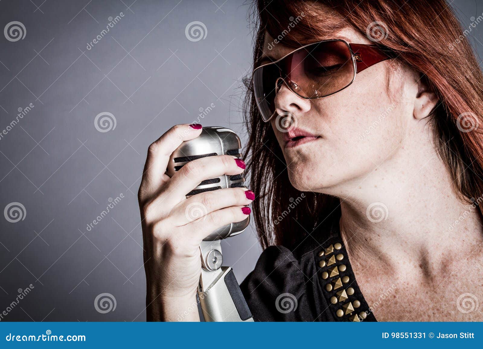 Woman Singer with Retro Microphone Stock Image - Image of hand ...
