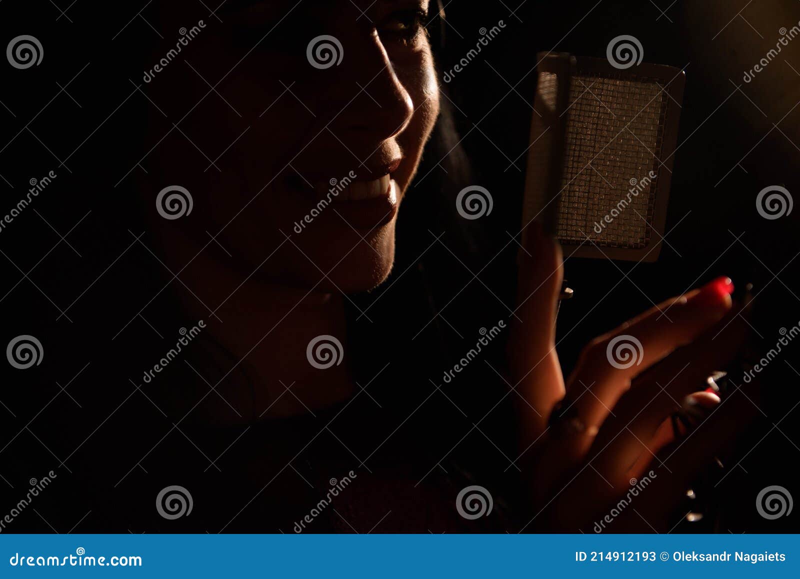 Woman Singer Singing a Song in the Recording Studio. Stock Image ...