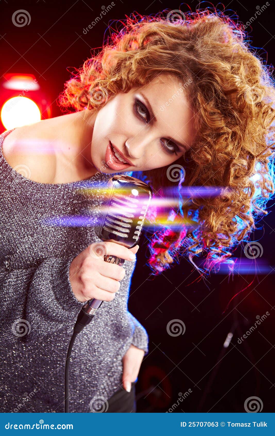 Woman singing stock image. Image of curly, lady, female - 25707063