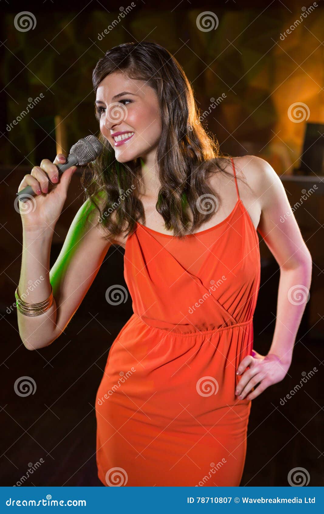 Woman singing in bar stock image. Image of female, night - 78710807