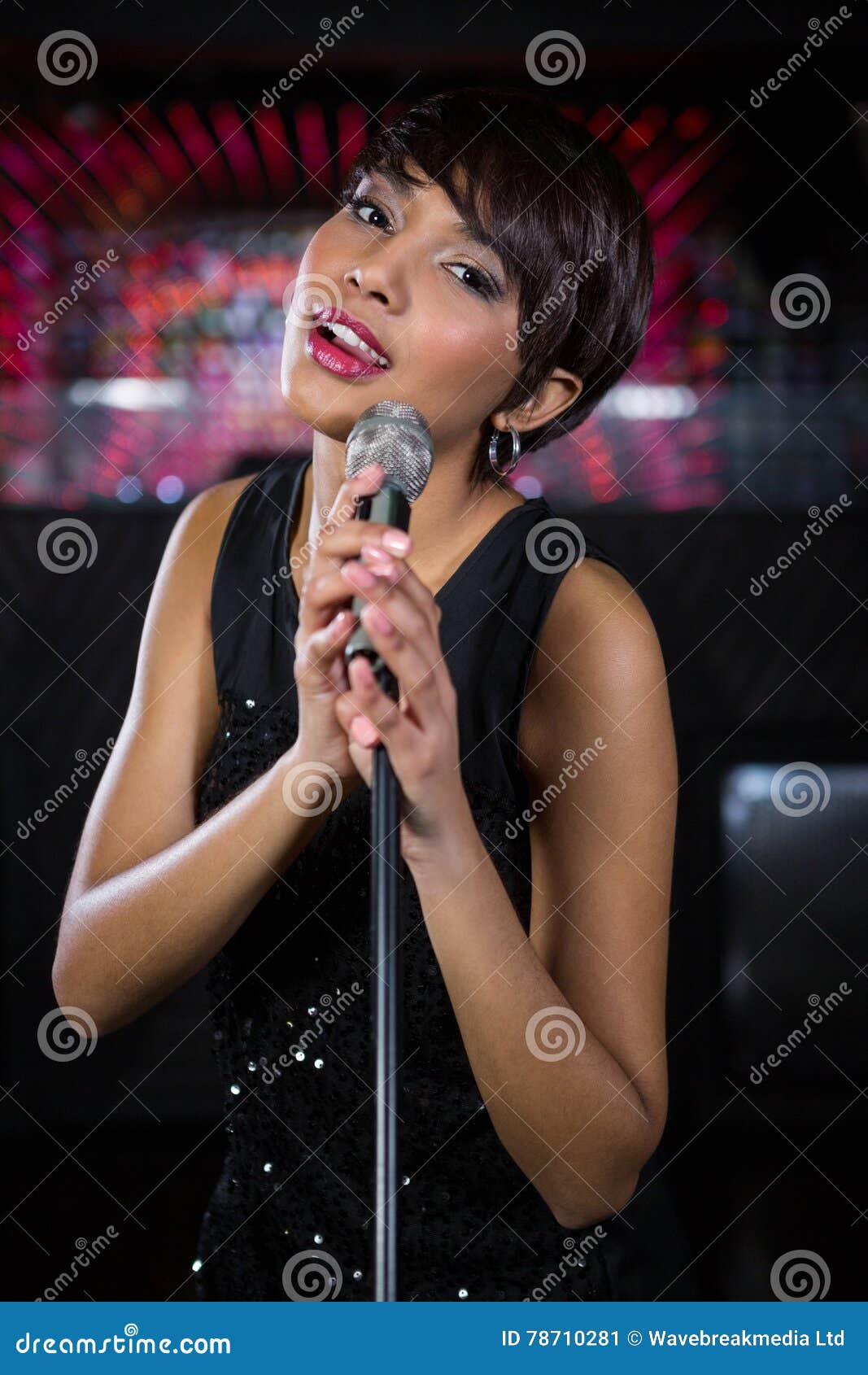 Woman singing in bar stock image. Image of holding, class - 78710281